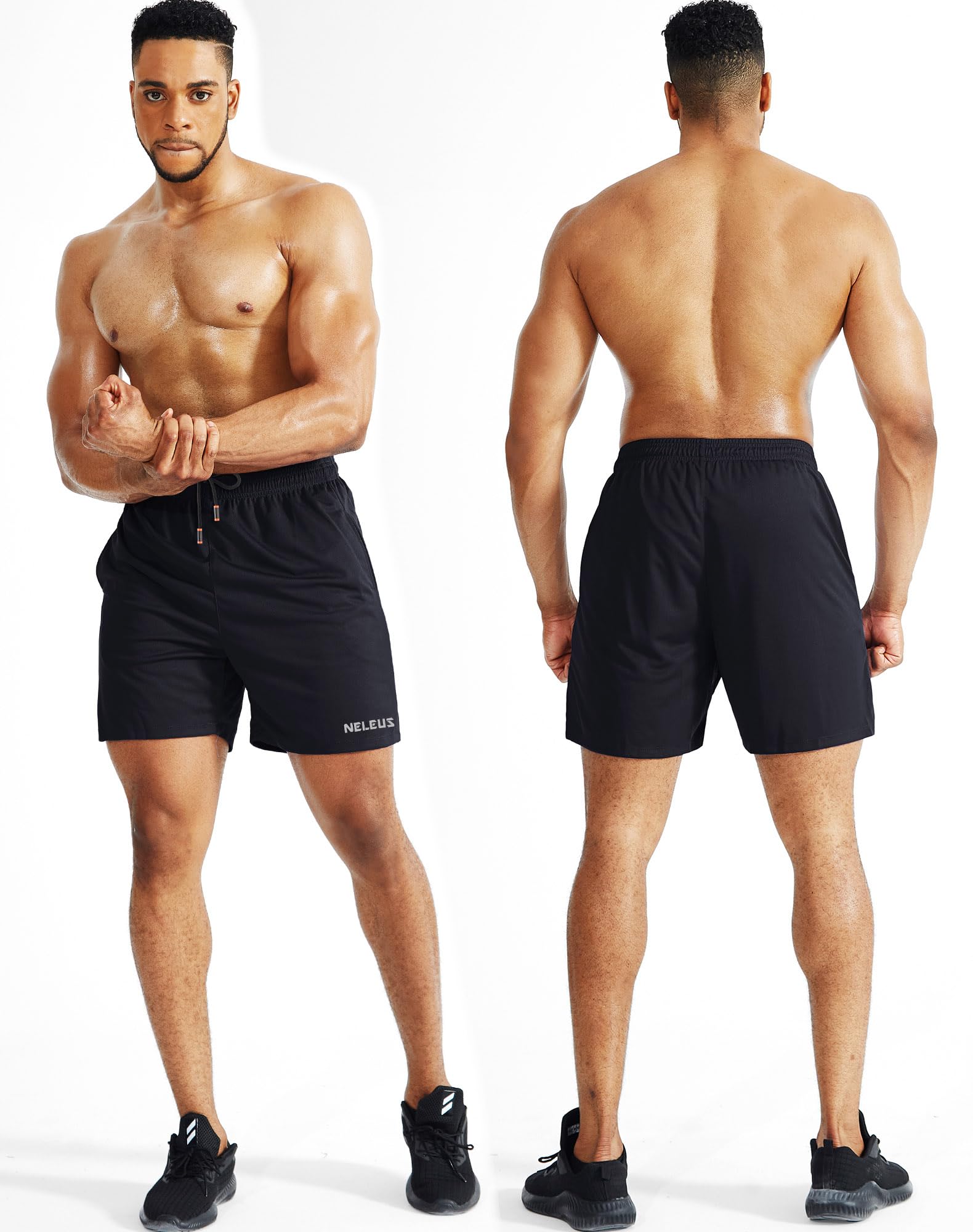 NELEUS Men's 7" Mesh Running Workout Shorts Gym Basketball,6058,3 Pack,Black,Grey,Navy Blue,M