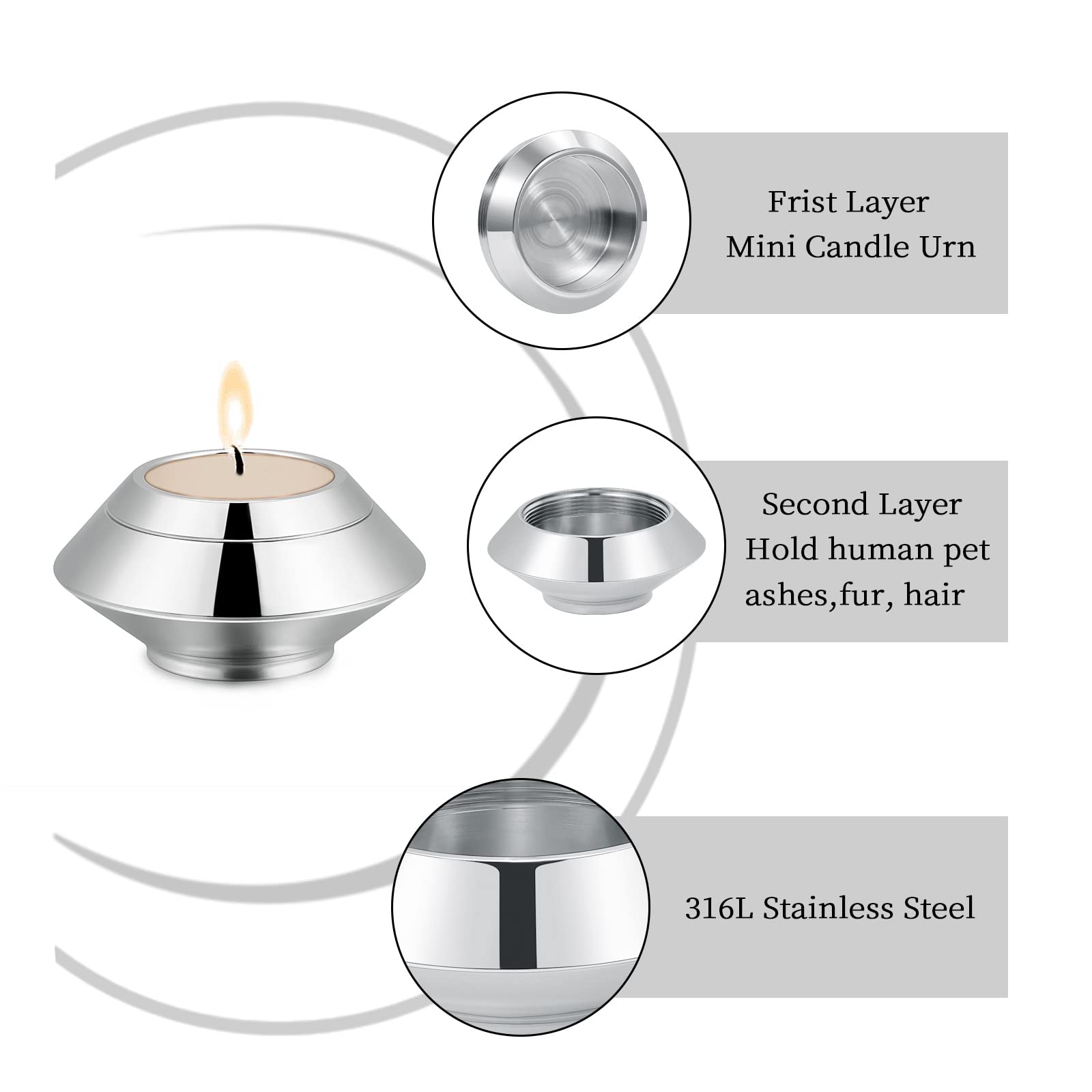 shajwo Cremation Urn for Human Ashes Stainless Steel Candle Ash Holder Keepsake Urn for Ashes Candlestick Mini Funeral Urns for Pet Ashes,Silver