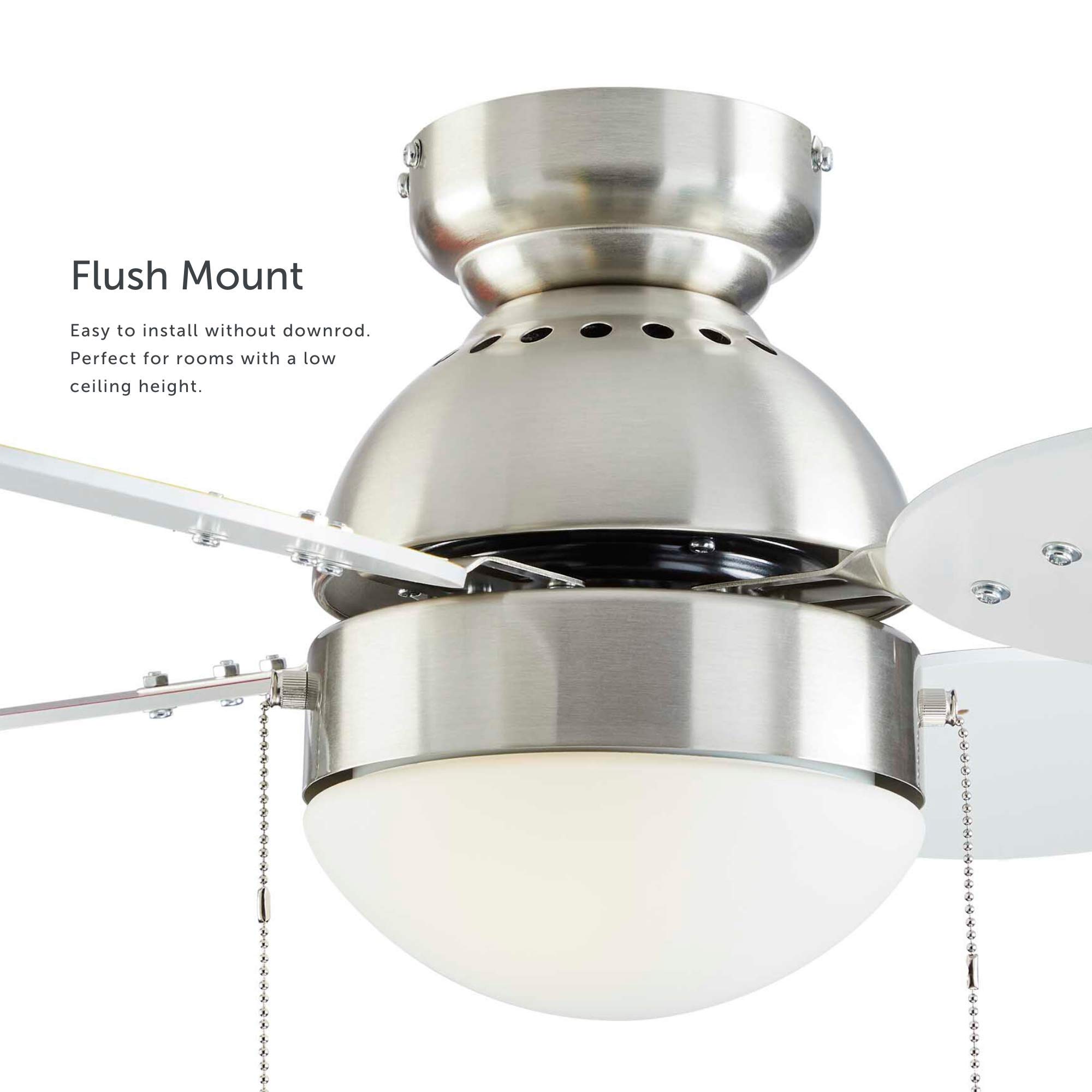 NOMA LED Ceiling Fan with Light | 4 Reversible Multi-Color or White Blades | Brushed-Nickel Finish with Frosted Glass Light Shade, 30-Inch