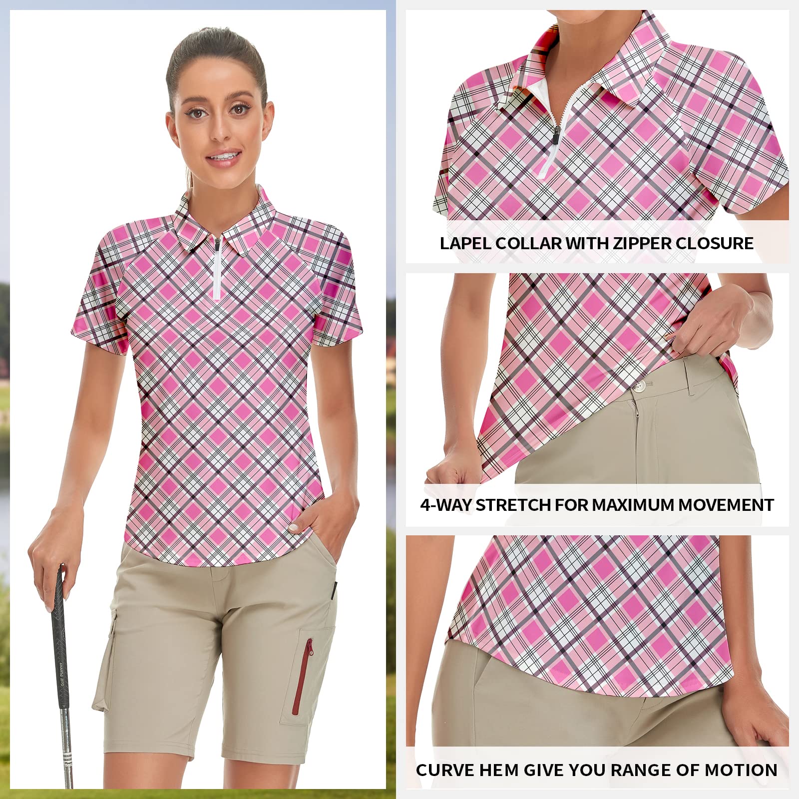 Soneven Womens Tennis Shirt Short Sleeve Running Shirts Dry Fit UPF 50+ Golf Quater Zip Pullover Workout Tops Athletic Shirts Summar Purple