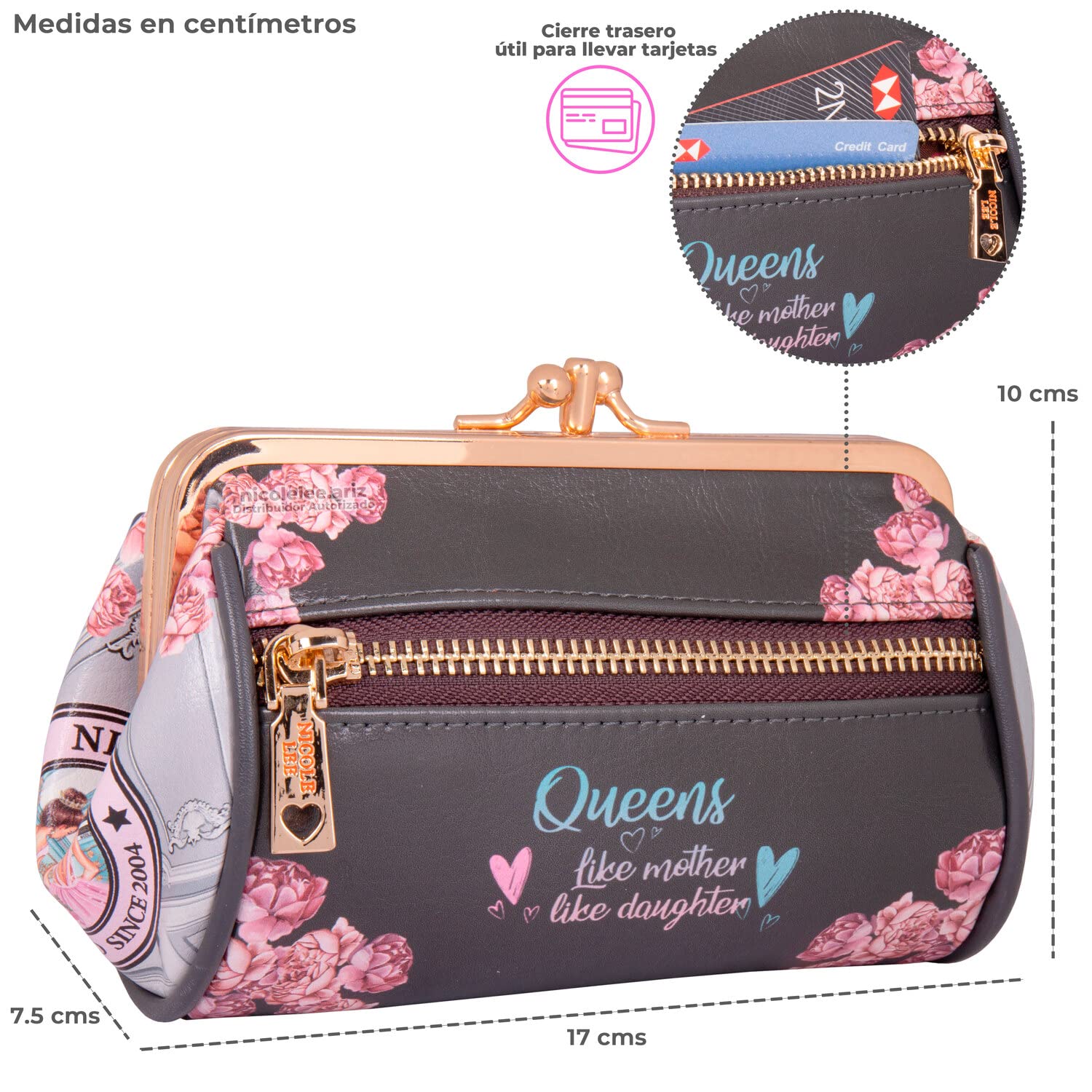 MINI Kiss Lock Nicole Lee Wristlet Coin Purse Double Queens