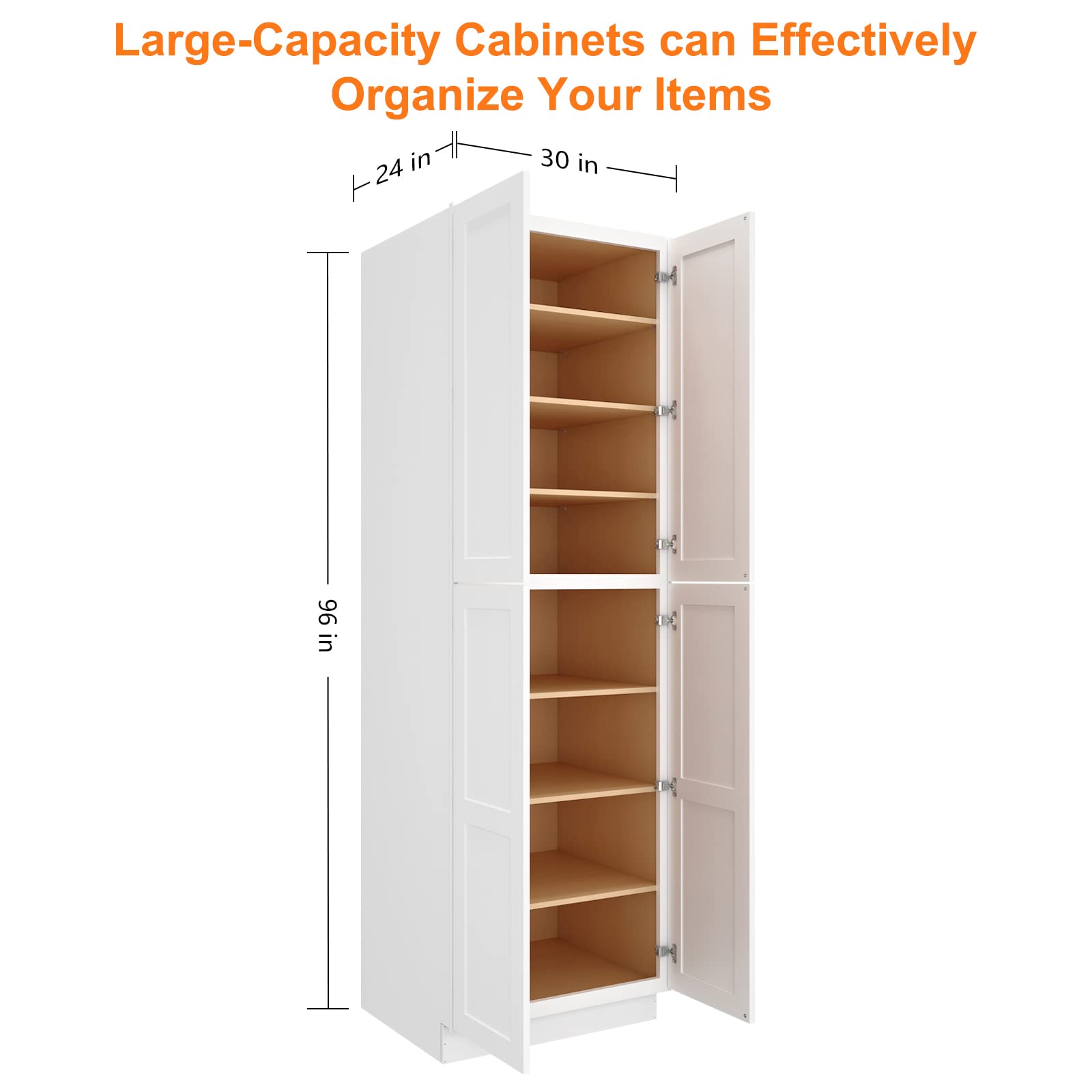 ROOMTEC 96" Kitchen Pantry Storage Cabinet - Modern Tall Storage Cabinet, 4 Doors & 6 Adjustable Shelves, Freestanding Utility Cupboard for Kitchen, Living Room, Dining Room