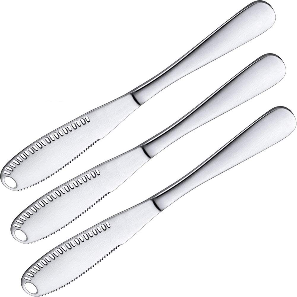 smylls Stainless Steel Butter Spreader Knife, 3 in 1 Kitchen Gadgets, Curler, Butter Grater, Multi-Function Butter Spreader and Grater with Serrated Edge(3 Pack)