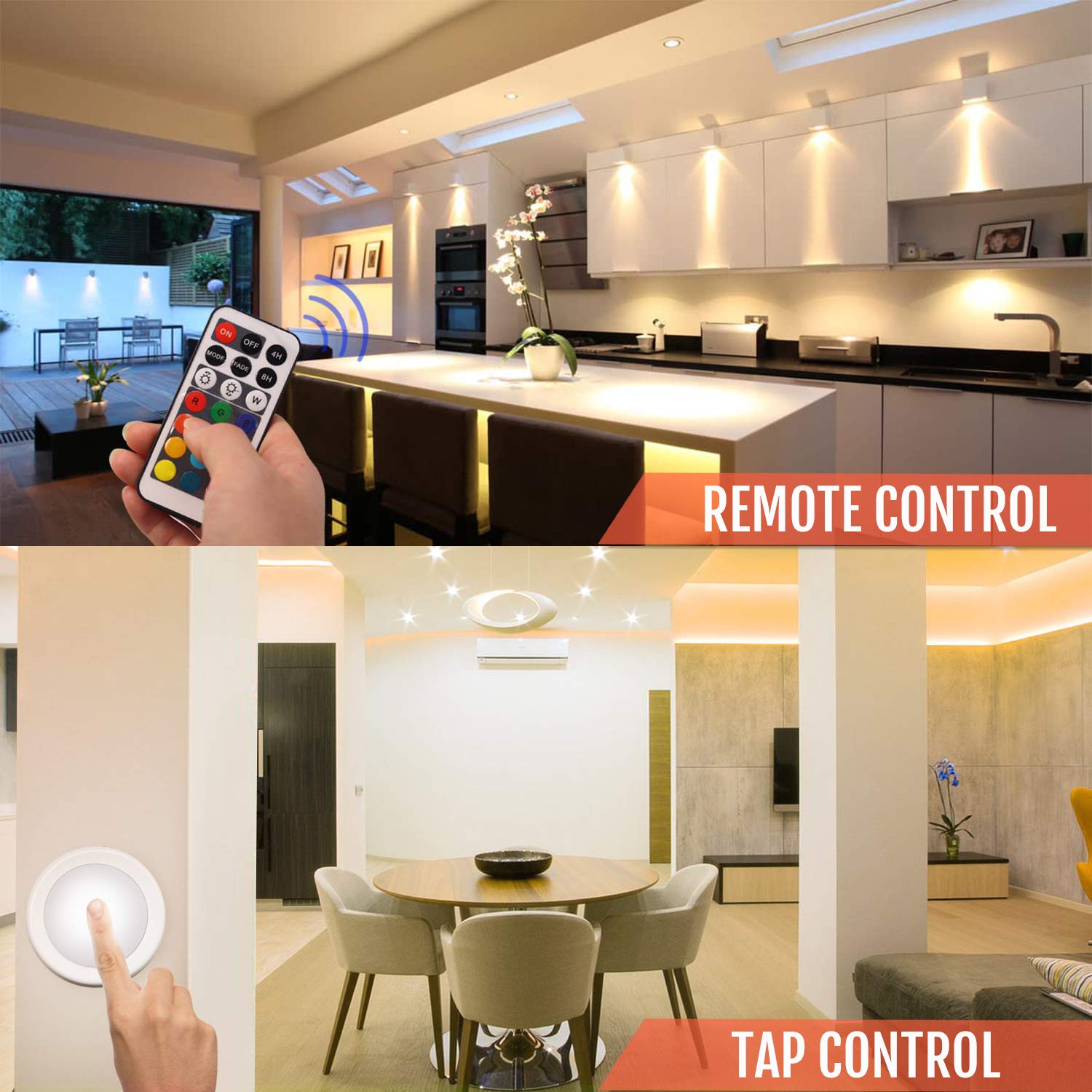 Novelty Place LED Puck Light with Remote Control - Under Cabinet Lighting - Battery Operated Dimmable Tap Lights -12 Color Changing Adhesive Sticky Night Light with Timer (3 Pack)