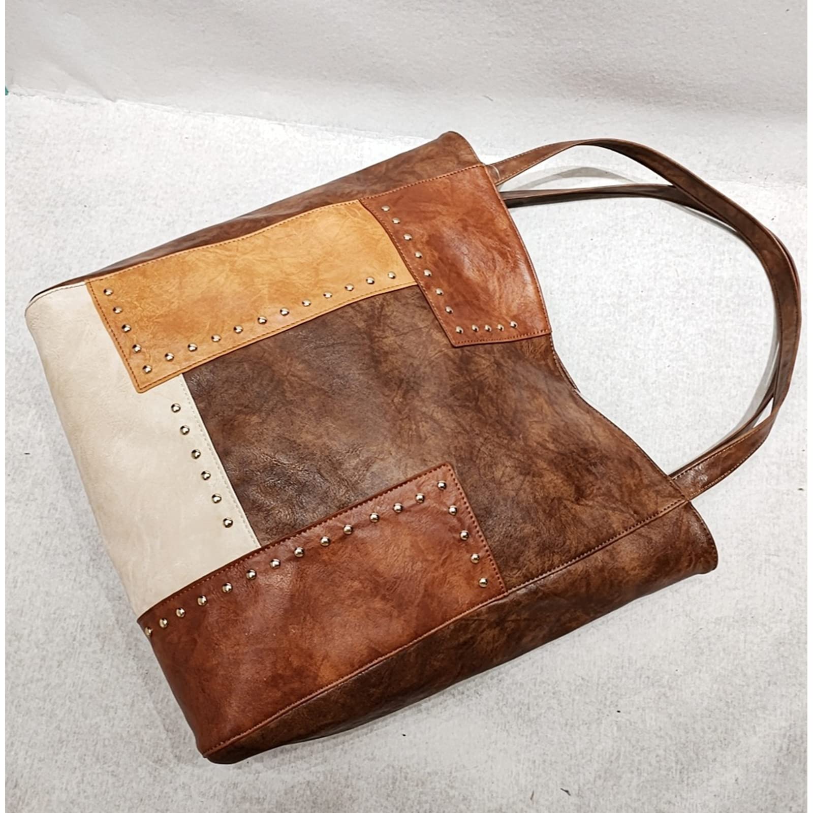 Tote Bag for Women, Large Leather Shoulder, Vegan Leather Handbag, Creative Stitching Rivet Decoration Leather Purse, With Travel, Work, Vacation