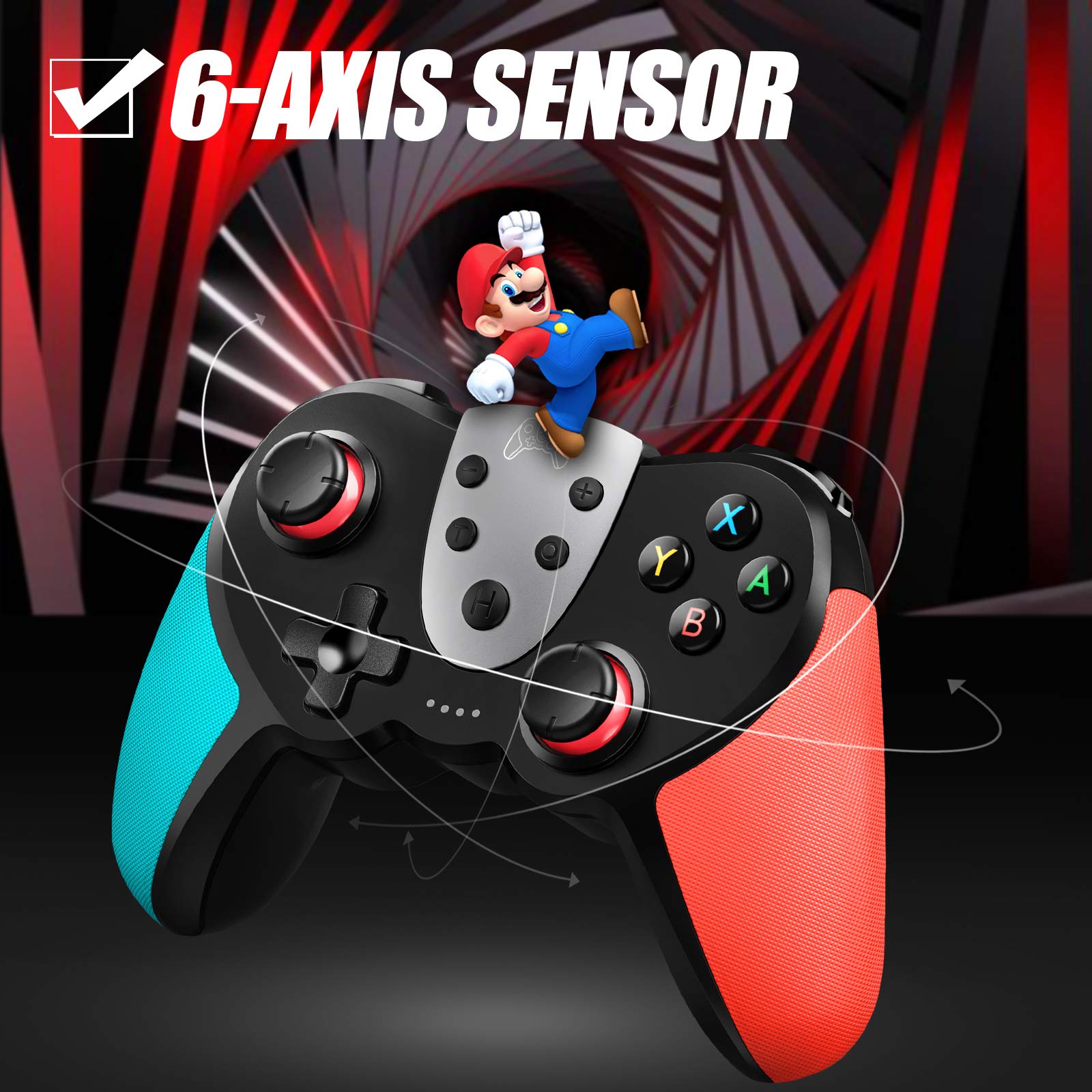TERIOS Wireless Pro Controller Compatible with Switch/Switch Lite/Switch OLED - Premium Joypad for Video Games - 3 Levels of Turbo Speed - Adjustable Vibration Intensity - Wake up Function (Blue/Red)