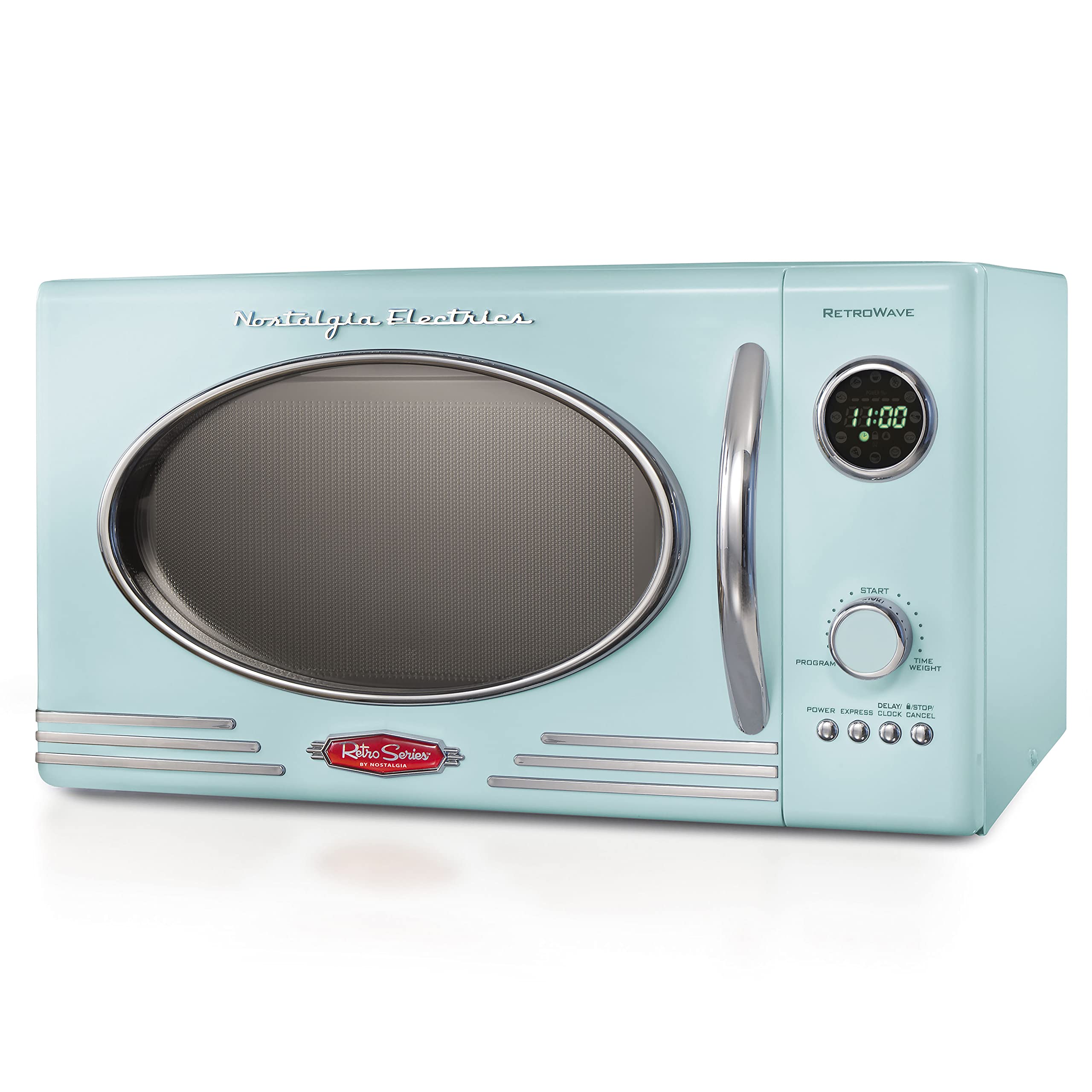 Nostalgia Retro Countertop Microwave Oven, 0.9 Cu. Ft. 800-Watts with LED Digital Display, Child Lock, Cu.Ft, Aqua & Keurig K-Mini Coffee Maker, Single Serve K-Cup Pod Coffee Brewer, 6 to 12 oz.