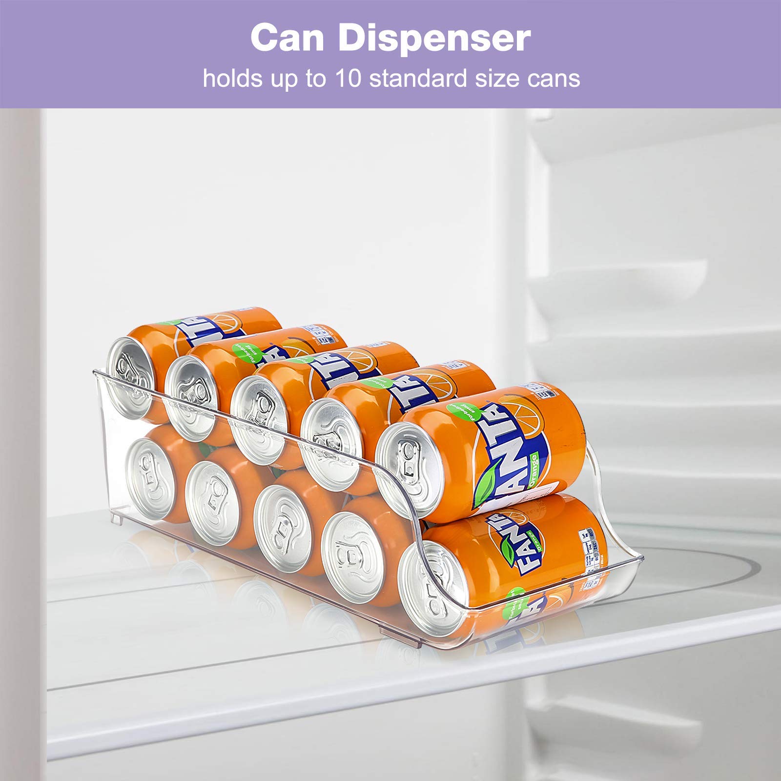 Puricon 4 Pack Refrigerator Organizer Bins Can Dispenser Storage Holder Bundle with 2 Pack Water Bottle Dispenser Organizer for Refrigerator