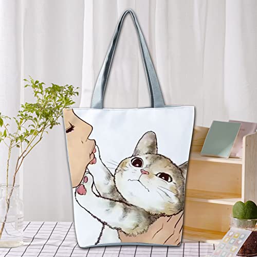 Tote Bag Kitty Print Large Capacity Young Style Women Shoulder Bag for Travel Single Shoulder Bag