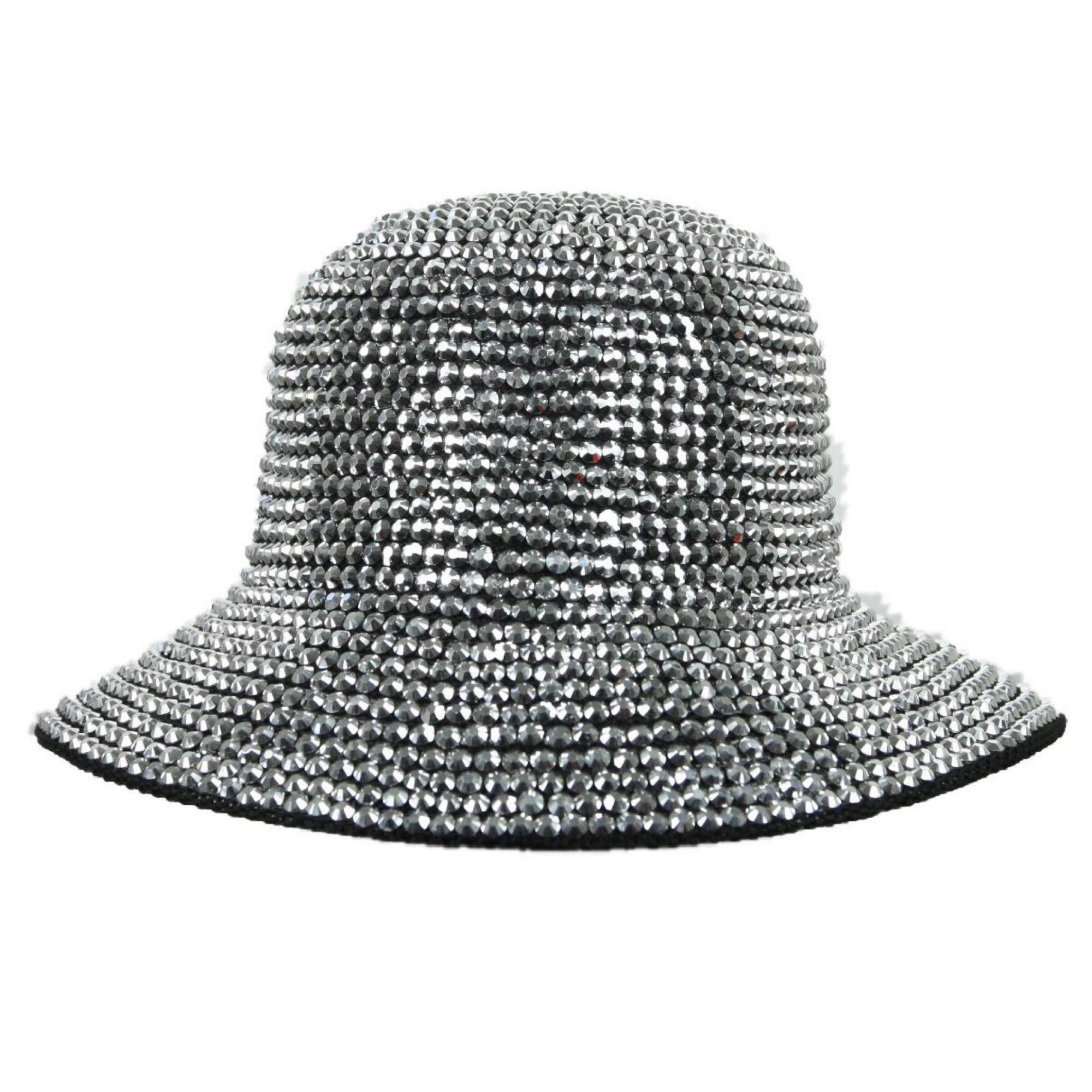 Rhinestone Bucket Hat Bling Bling Large Silver Studded Cap Hip Hop Rainbow Caps Headwear (Silver)
