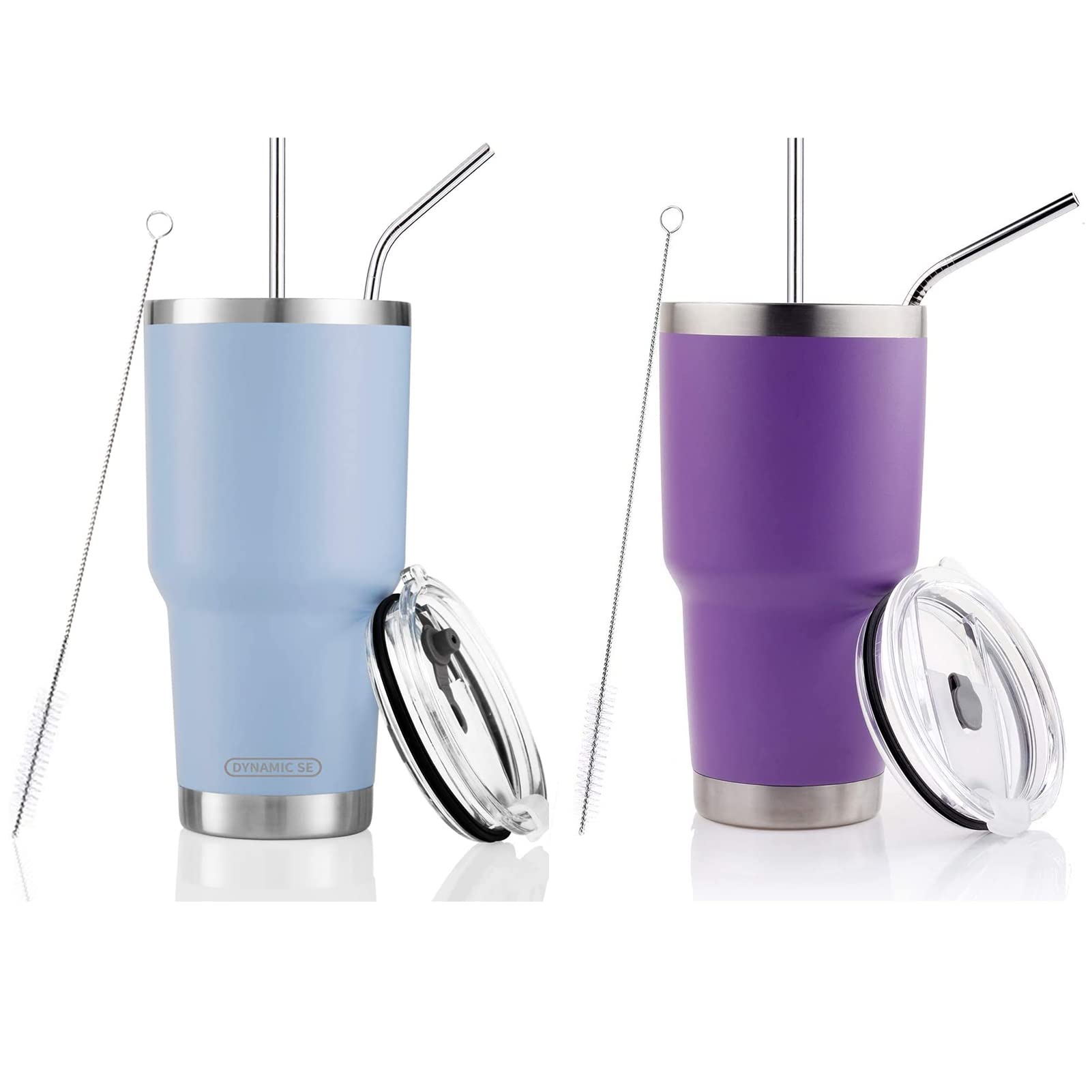 Product Image 30oz Blue Tumbler Stainless Steel Double Wall Vacuum Insulated Mug with Straw and Lid, Cleaning Brush for Cold and Hot Beverages