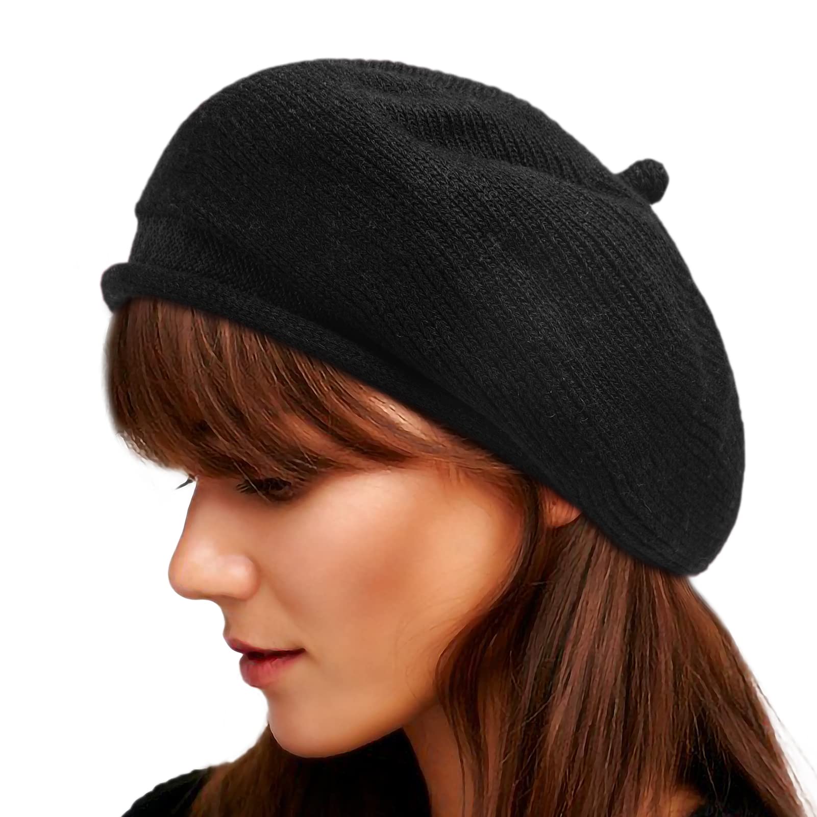 SONMONY Knitted Berets for Women Winter Fall French Hat with Little Tail Solid Color Slouchy Beanie Cap Artist Painter Hat