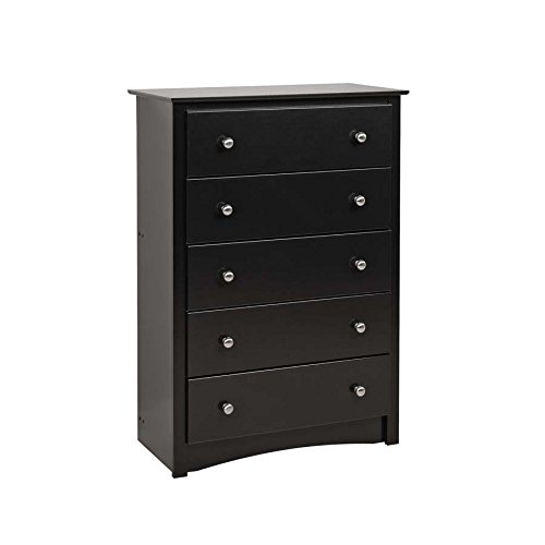 Prepac Sonoma Nightstand, Tall 3-Drawer, Black & Black Sonoma 5 Drawer Chest