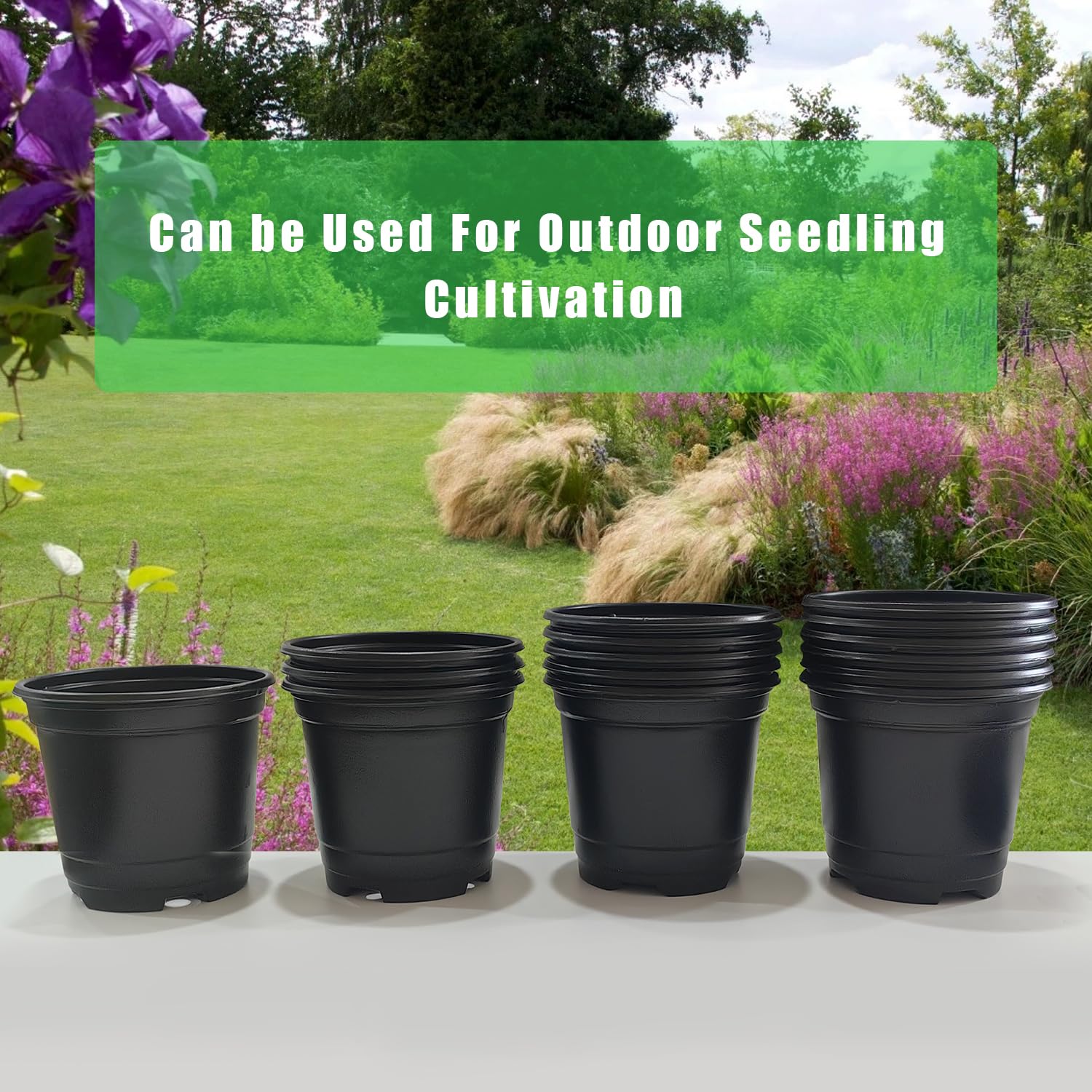 RooTrimmer 10CM Black Seedling Pots 4 inch Thick Nursery Pots 50 Pcs, Soft and Sturdy Seeds Starter Pots(50Pack,Black)