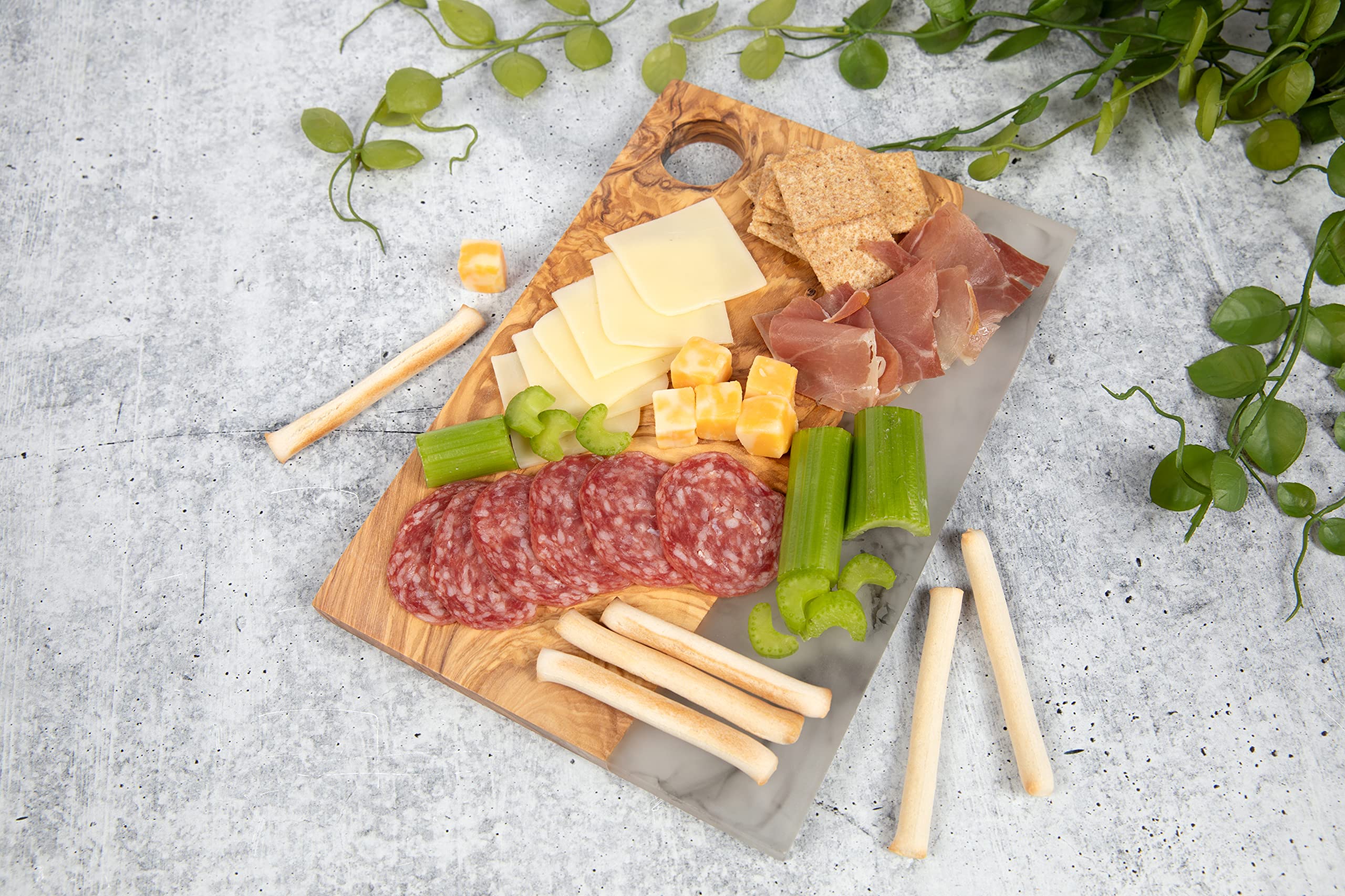 Urthwood Studios Handmade Olive Wood Charcuterie Board with Epoxy Resin, Cheese Boards & Party Serving Tray, Wooden Epoxy Serving Board, Meat Fruit Cheese Chopping and Cutting Board, Unique Gift