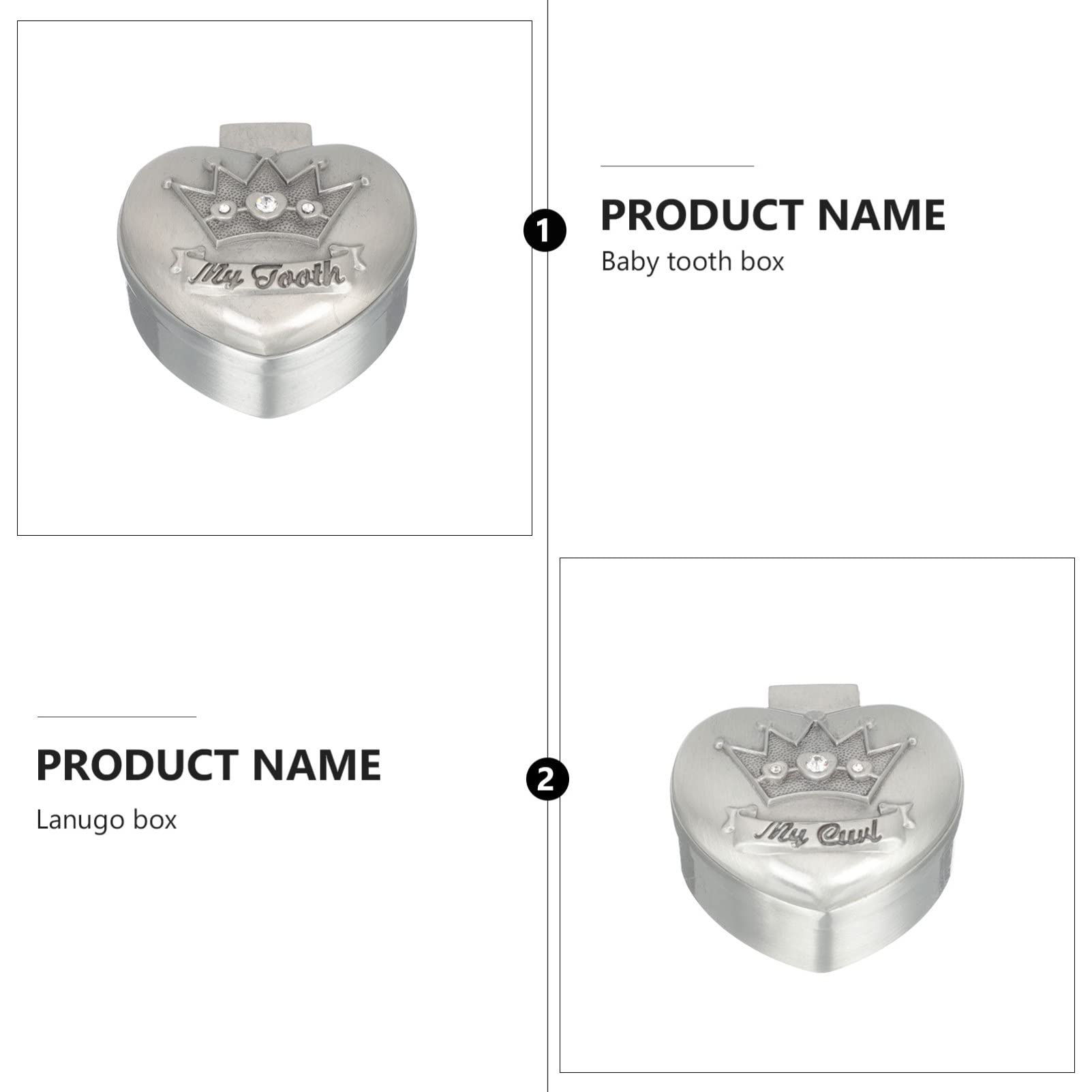 Zerodeko Silver Tooth Box First Curl and First Tooth Keepsake Box Alloy Teeth Collection Organizer Decorative Storage Box for Baby Shower Infant Toddler Silver 2pcs