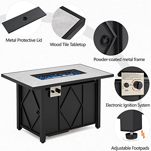Yaheetech 43 Inch 50,000 BTU Gas Fire Pit with Ceramic Tabletop and & Steel Base for Outdoor/Patio/Party/Bonfire, Rectangle Propane Fire Pit Table with Rain Cover for Outside Heating, Black