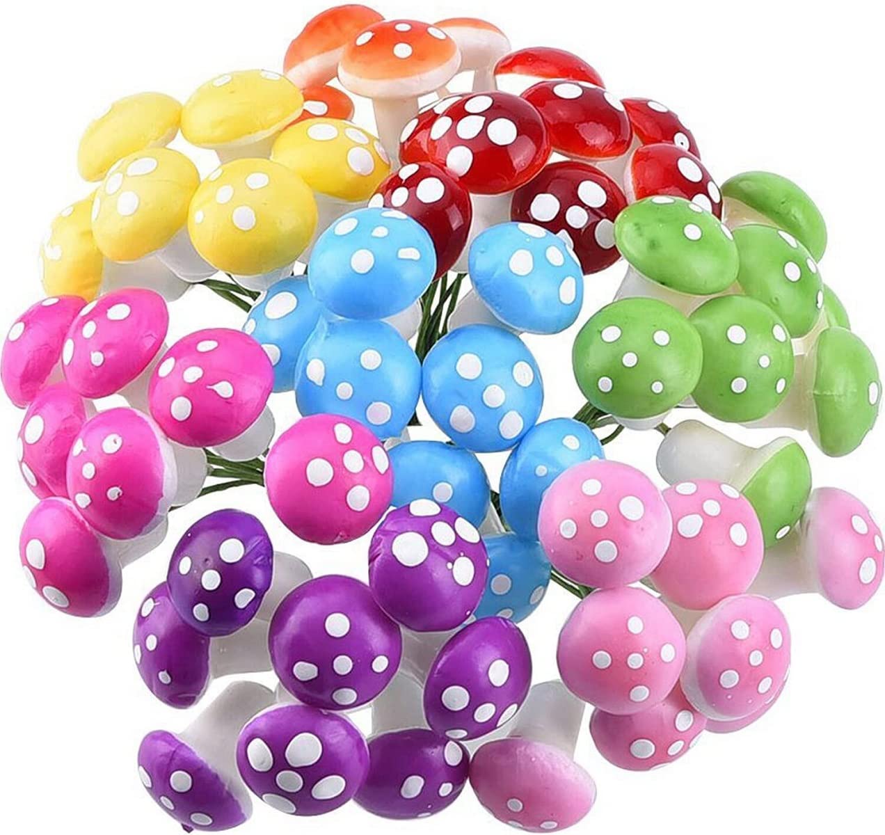 TYAOYA 80PCS Mini Foam Mushrooms, Micro Landscape Ornaments, Simulated Color Mushrooms, Outdoor Plant Pot Decoration, Bonsai Craft Ornaments, Cake Decoration