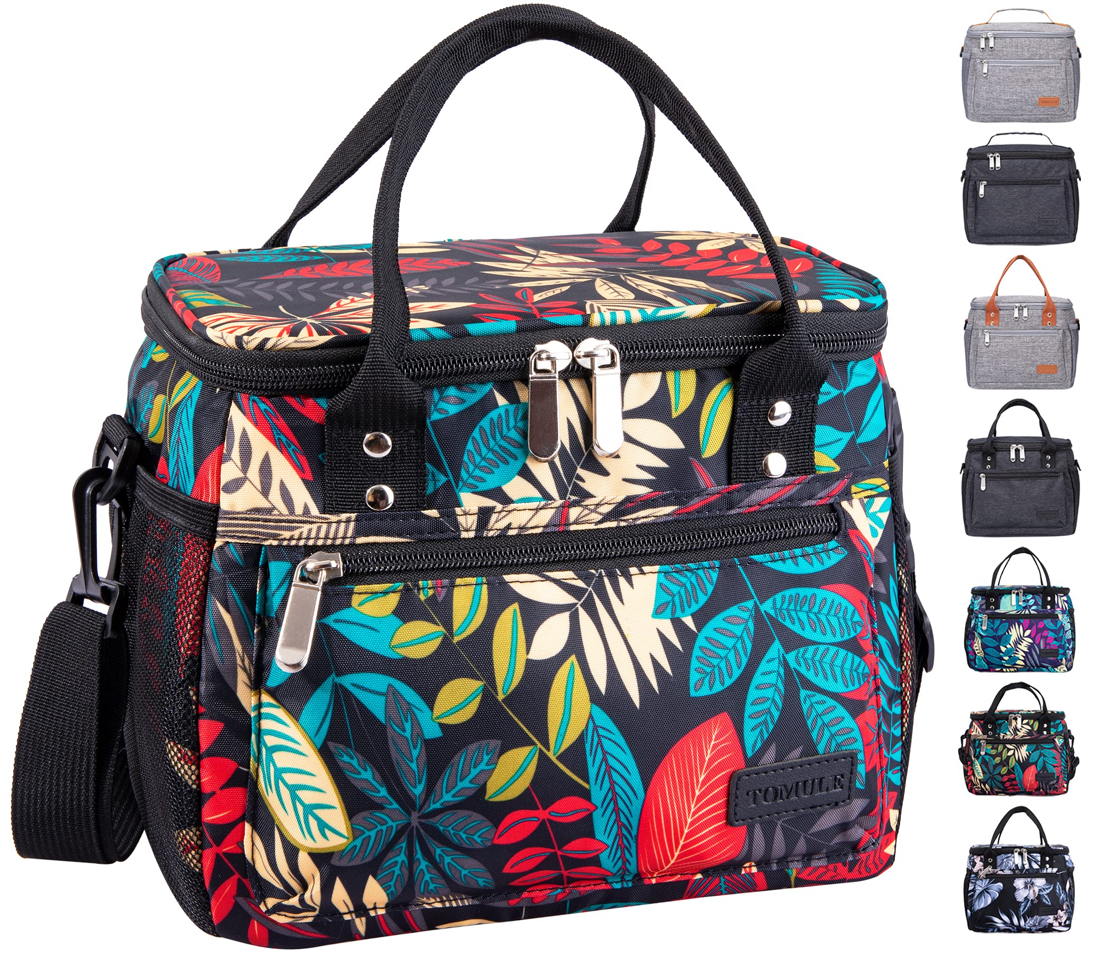 TOMULE Insulated Lunch Bag for Men Women - 3+years old (8.5L, red floral)