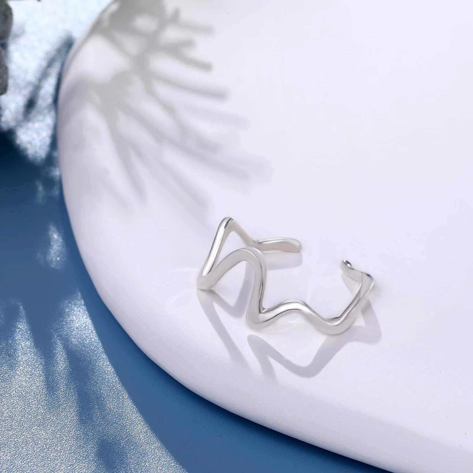 Presentski Highs and Lows Ring Wave Pattern Inspirational 925 Sterling Silver Adjustable Stackable Knuckle Zig Zag Wraparound Comfort Fit Finger Ring Jewelry Gift to My Daughter
