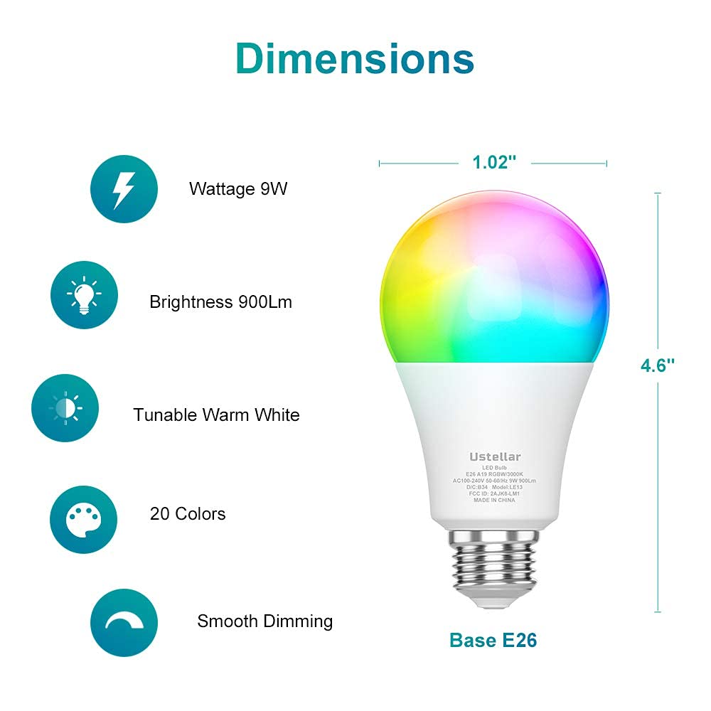 RGB LED Light Bulb with Remote, Color Changing Light Bulb, 900LM Dimmable 9W E26 Screw Base RGBW, Mood Light Flood Light Bulb - 20 Color 6 Modes - Remote Control Included (6 Pack)