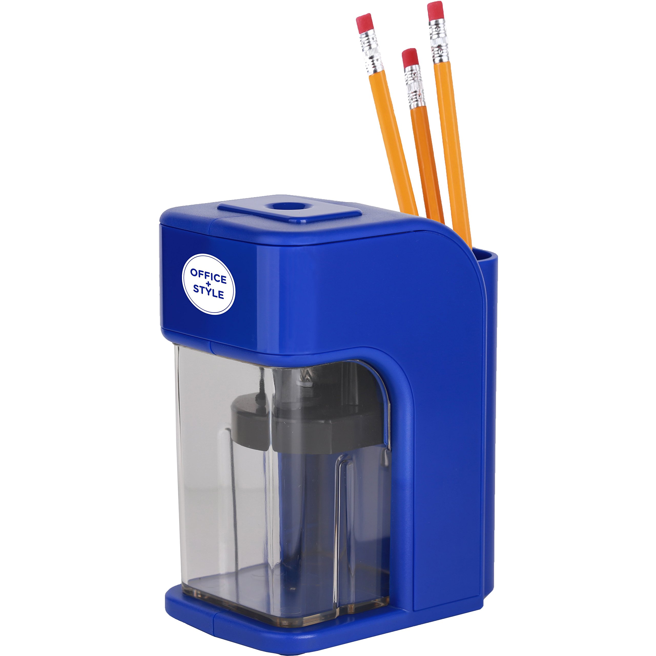 Office Style Electronic Pencil Sharpener with Auto Stop Safety Feature & Large Pencil Holder for Home, Office or Classroom - Blue - by Office + Style (A2SHARPENERBLUE)
