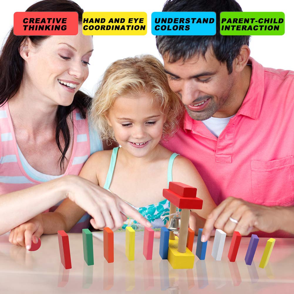 MorTime 1080 Pcs 12 Colors Wooden Dominoes Set with 23 Add-on Blocks and 3 Spacer for Kids Building Blocks Racing Tile Games with 3 Storage Bag (1080pcs)¡