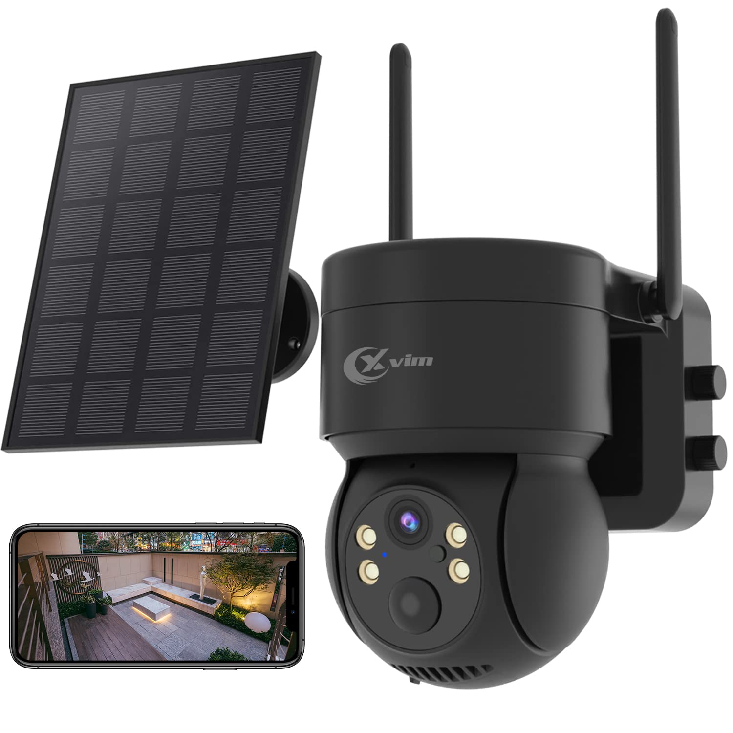 XVIM 2MP Pan/Tilt Solar Camera Security Outdoor, Rechargeable Solar Battery Security Camera with Color Night Vision, 2.4G WiFi Outdoor Cameras for Home Security, PIR Human Detection & 2-Way Audio