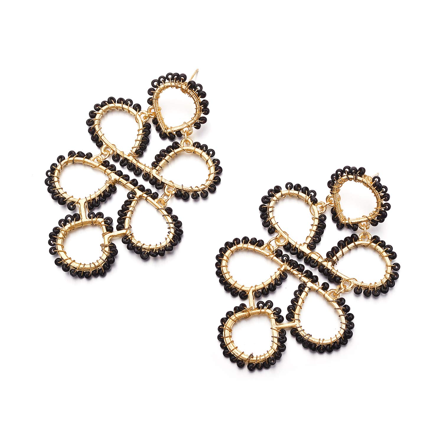 Nicole Miller New York Goldtone Teardrop Boho Tribal Black Beaded Fashionable Dangle Earrings
