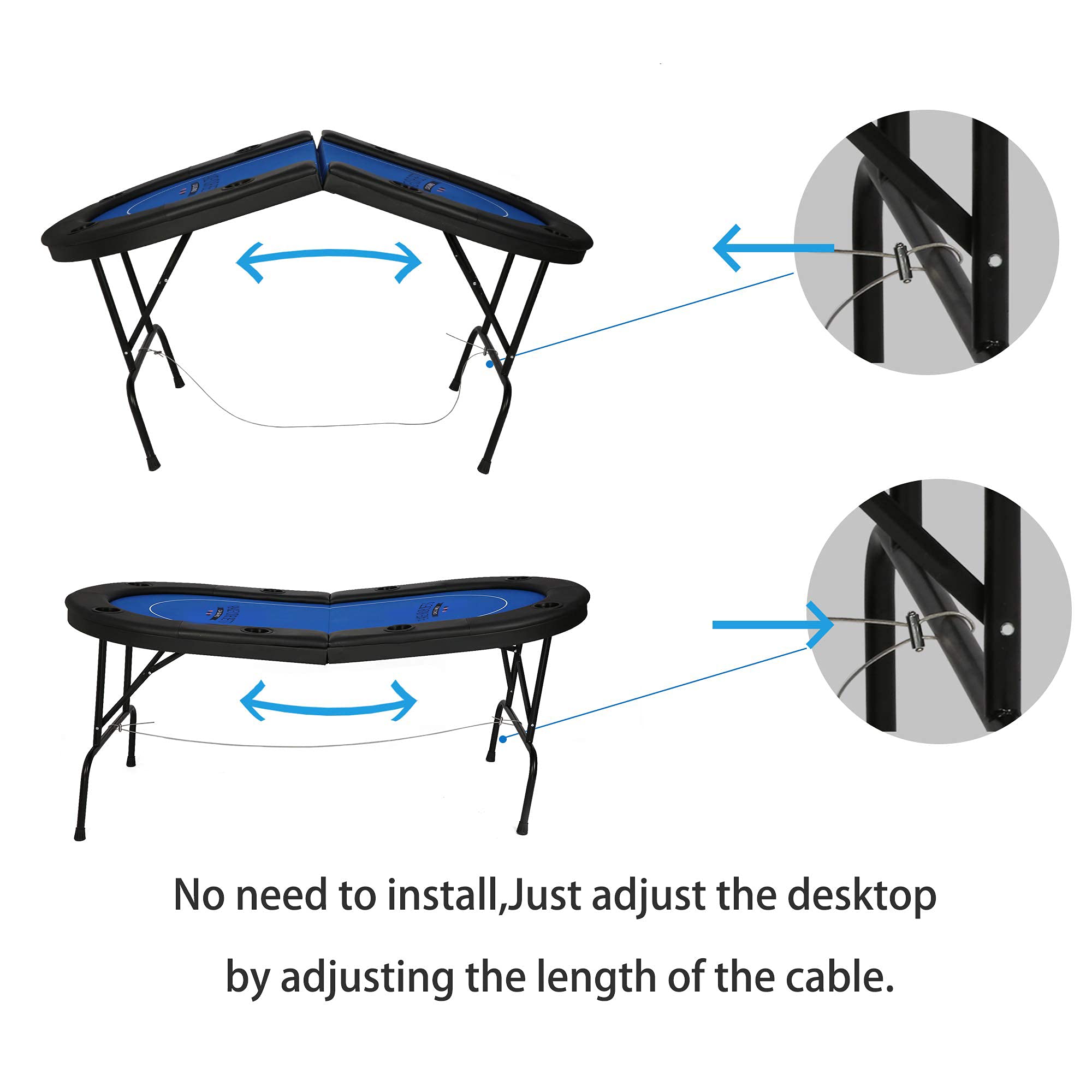 Vilobos Poker Table Foldable 6-8 Players Folding Poker Table Fully Assembled Casino-Style Texas Hold'em Poker Table with Faux Leather Padded Rails and Cup Holders, Blue