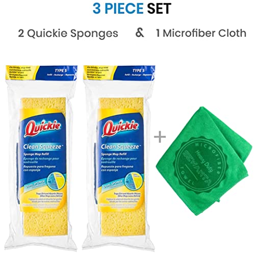 Quickie Sponge Mop Refill Type S [Set of 4] Sponge Mop Head Replacement - Quickie Mop Pads Refills 9X2.75 Inch - Quickie Mop Replacements #045 - Made in USA - Bundled Eraser Cleaning Pad