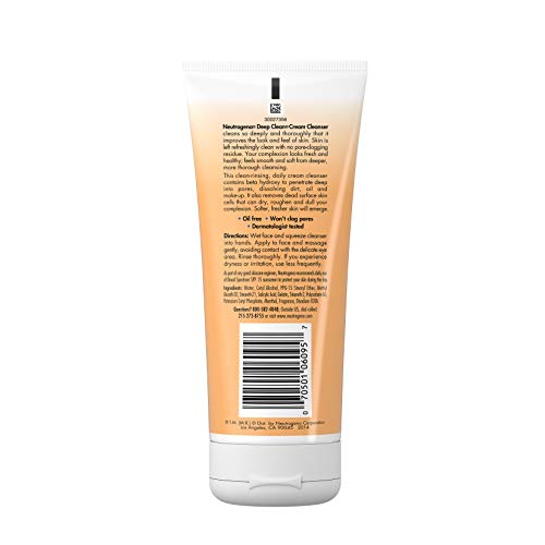 Neutrogena Deep Clean Daily Facial Cream Cleanser with Beta Hydroxy Acid to Remove Dirt, Oil & Makeup, Alcohol-Free, Oil-Free & Non-Comedogenic, 7 fl. oz