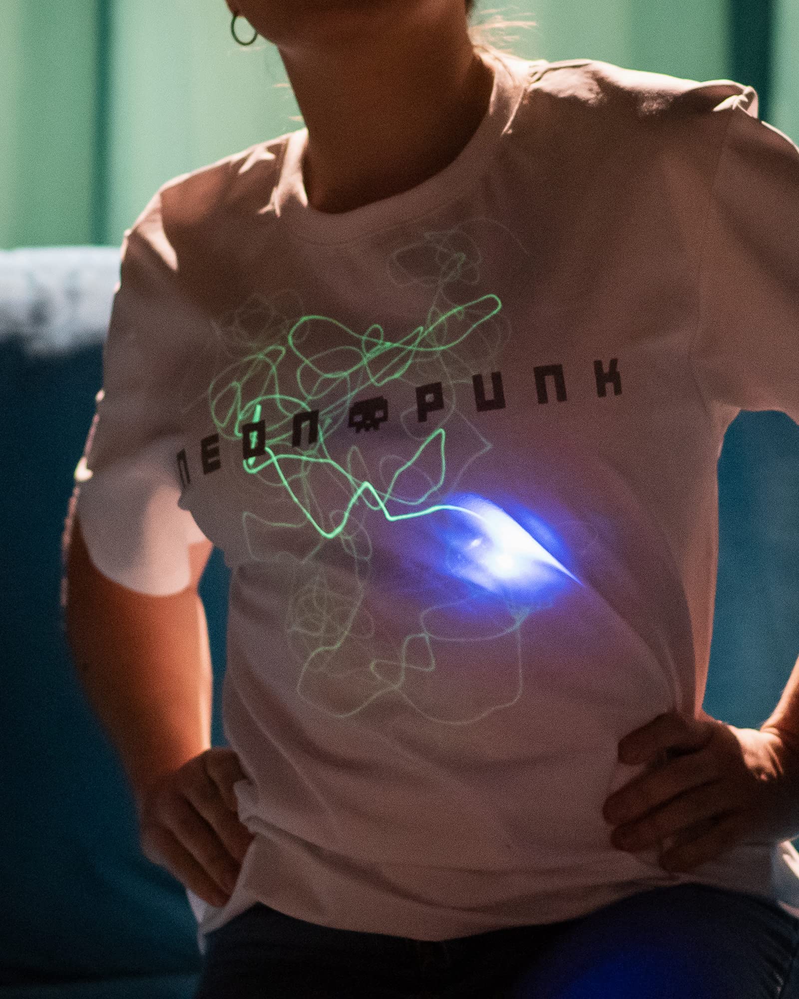 NeonPunk Magical Interactive Glow in The Dark T Shirt with Light Pen - Adult X-Large