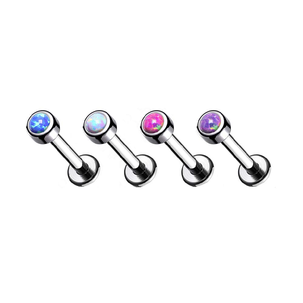 Pierced Owl 16GA G23 Implant Grade Titanium Bezel Set Round Synthetic Opal Internally Threaded Lip Cartilage Tragus Stud (Purple)