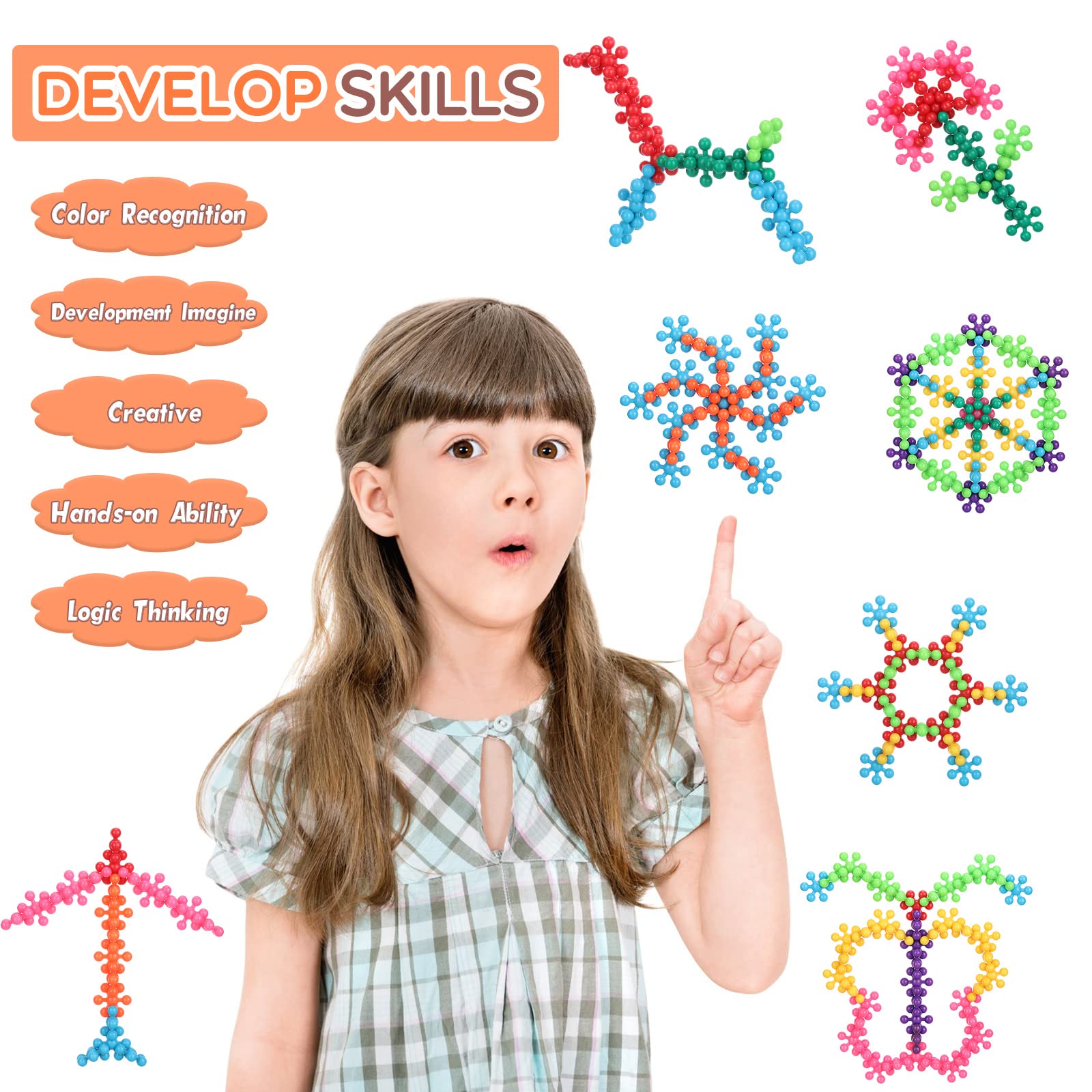 Vinsot 800 Pcs Building Blocks Stem Toys Educational Building Toys Discs Sets Snowflake Interlocking Solid Plastic Connecting Block Teaching Supplies for Preschool Boy and Girl Aged 3+ Learning Game