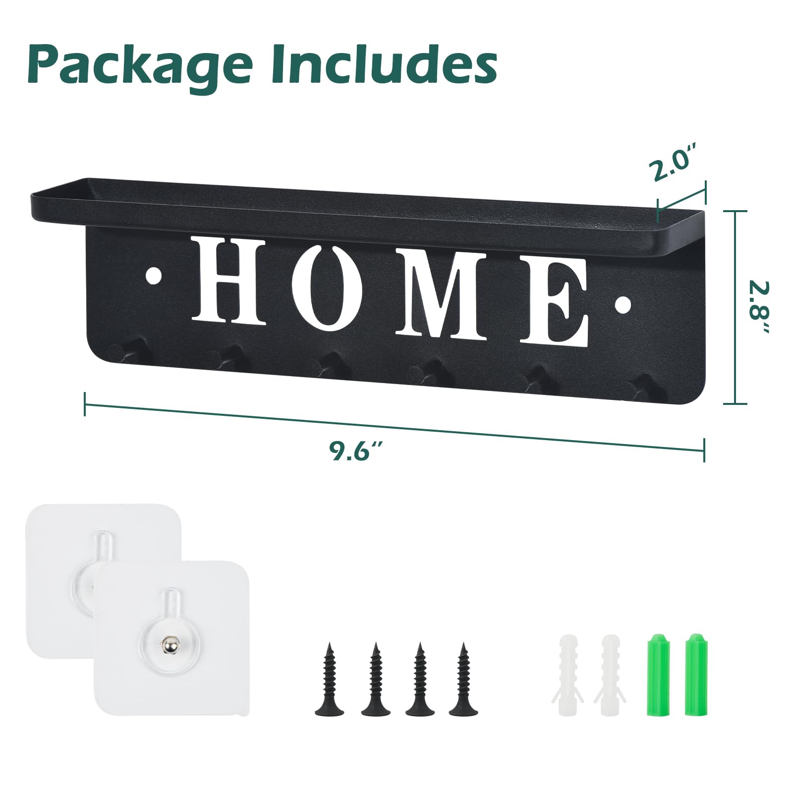 MiniTeasure Iron Key Holder, Wall Mount Key Rack with 8 Hooks, Mail Organizer for Entryway, Hallway, Office, 10x2.4x3.2 inches