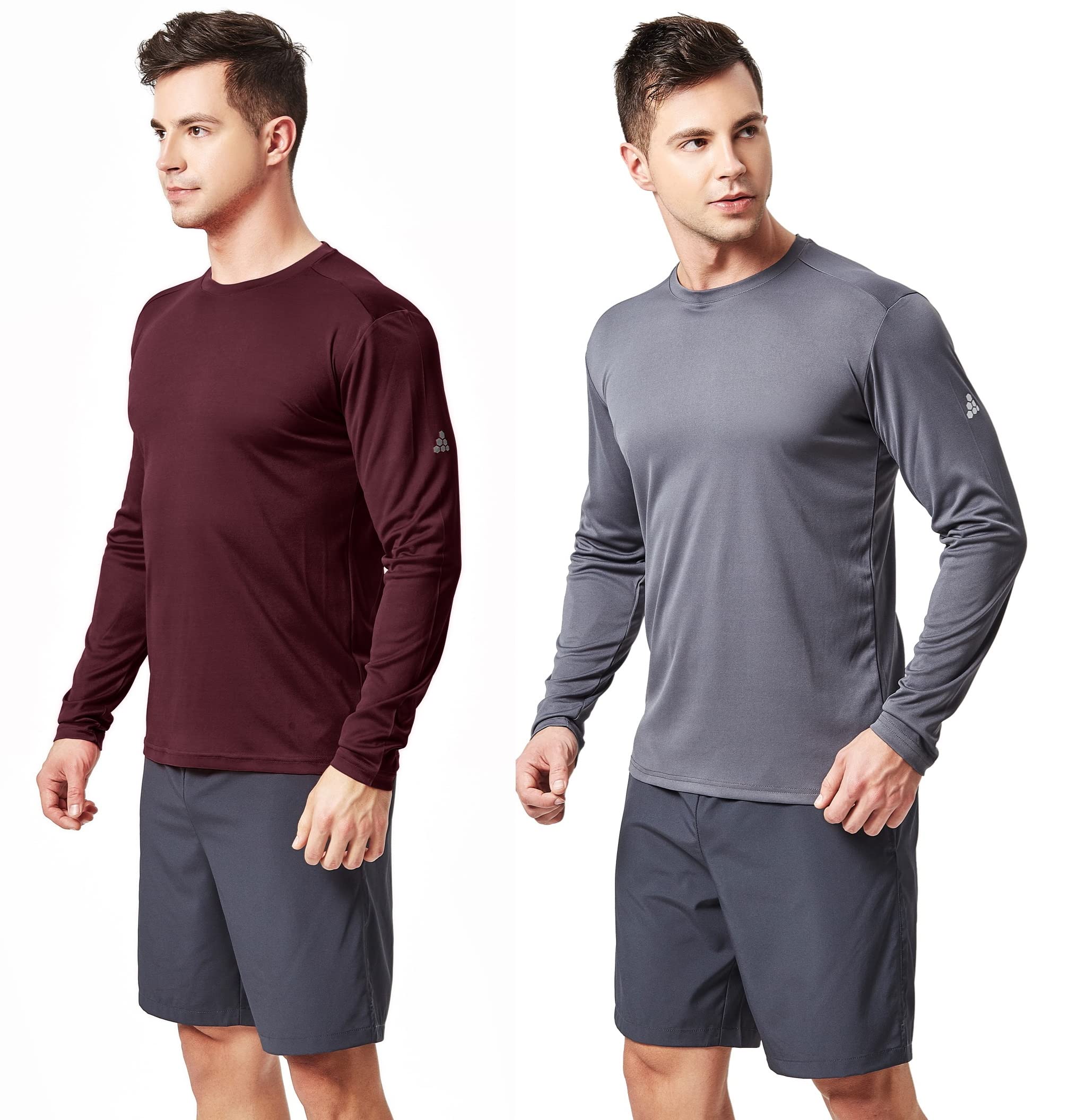 TEXFIT Men's 2-Pack Active Sport Long Sleeve Shirts with Quick Dry Fabric (2 pcs Set) (Wine/Dark Grey, X-Large)