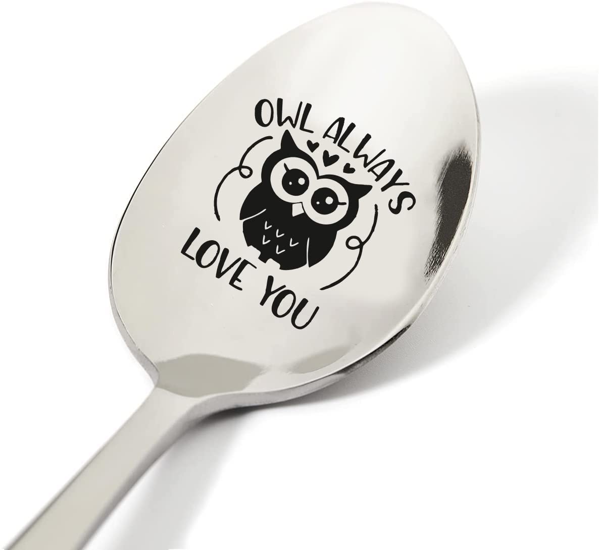 TyM Owl always love you Engraved Stainless Steel spoon for coffee tea cereal ice cream - Engraved gift for him/her - 7 inch Sturdy handle and food safe engraving