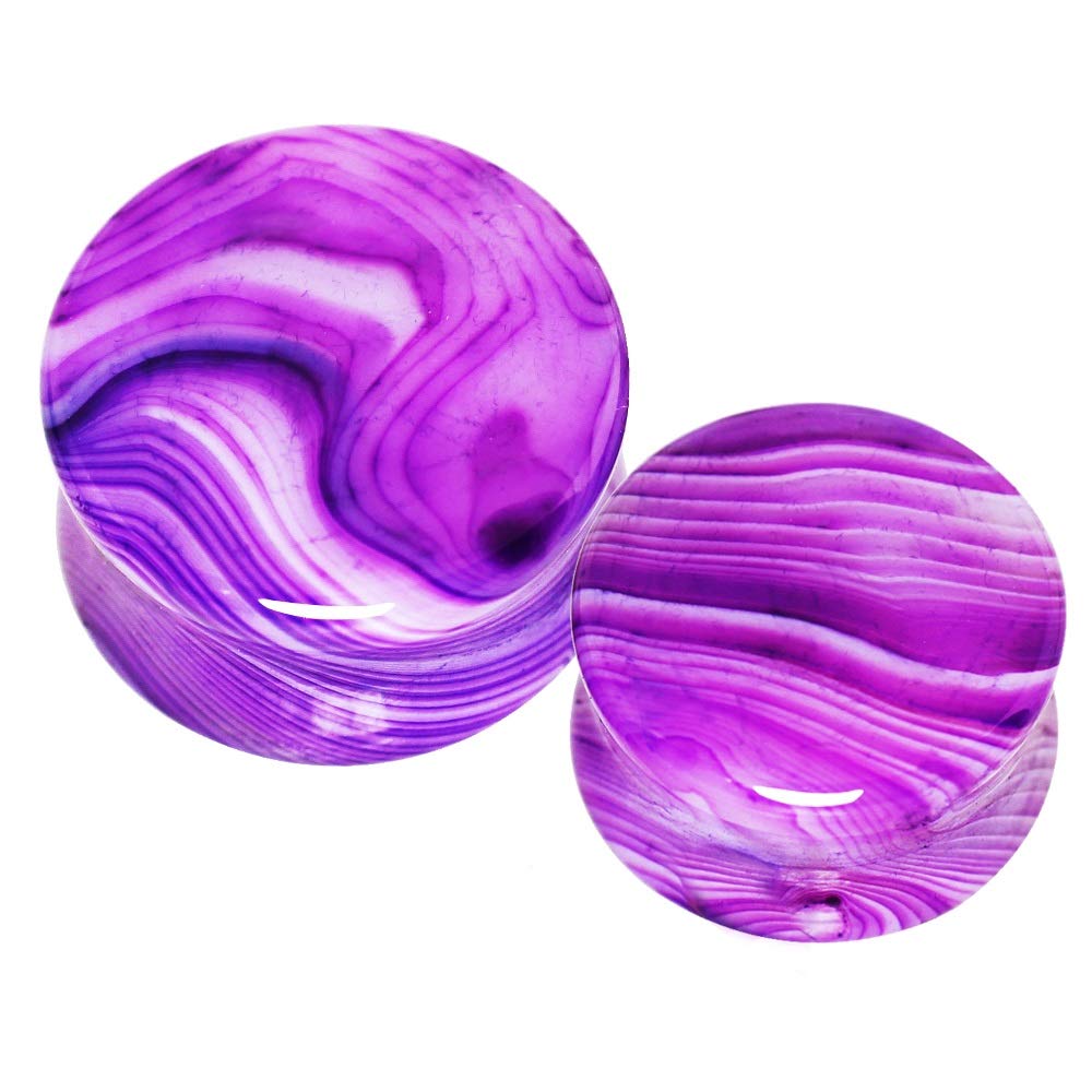 Pierced Owl Natural Purple Striped Agate Stone Saddle Plugs, Sold as a Pair (16mm (5/8"))