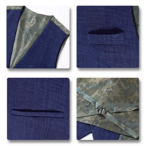 Mens 3 Piece Linen Suit Set Blazer Jacket Tux Vest Suit Pants Navy