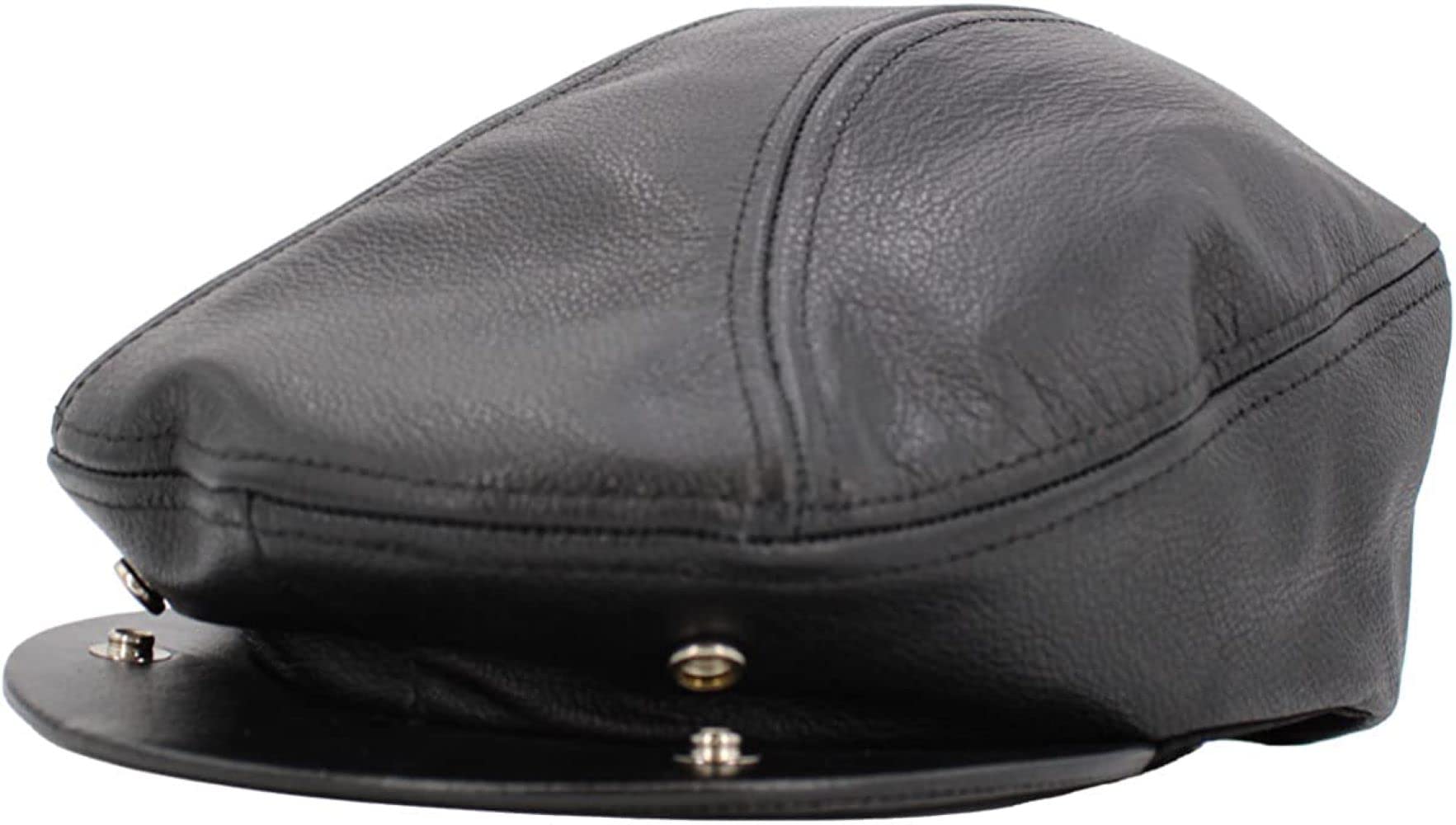 Men Genuine Newsboy Leather Hat Cap Gatsby Flat Golf Cabbie Made in USA (Small/Medium, Black) 21 1/2-22 1/4 ; Inches 55-57CM / 6 7/8-7 1/8