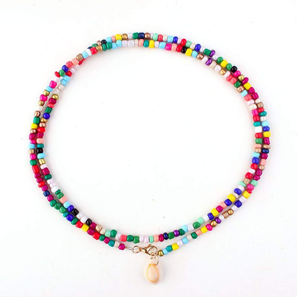 Riymusry Bead Choker,Bohemian Colorful Bead Choker Necklace Summer Beach Shell Necklace Adjustable Hawaii Style Boho Beach for Women (Color 1)