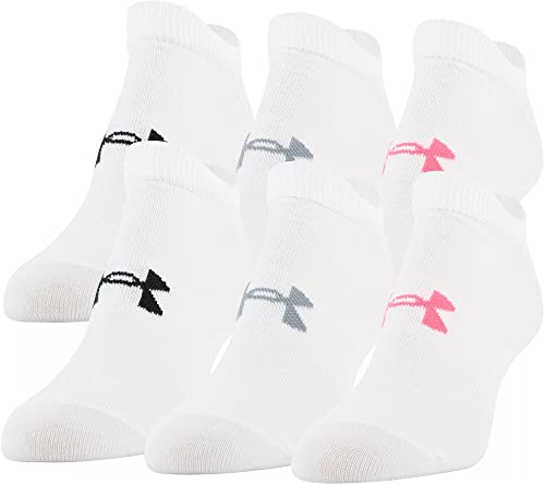 Under Armour Girl`s Essential No Show Socks 6 Pack (White(U02220-102)/Ass, X-Small)