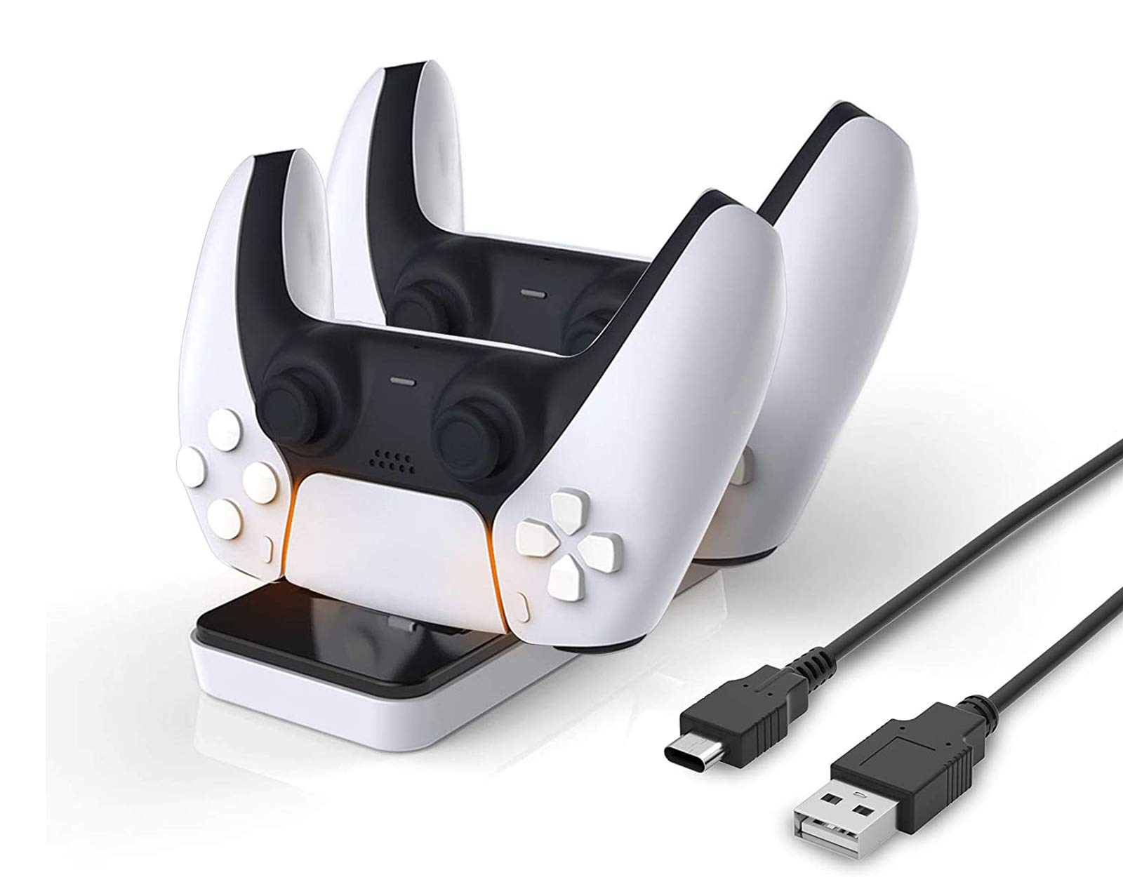 PS5 Controller Charger Dock,Hdiwousp Dual USB Type C Fast Charging Station with USB C Charging Cable,Charger Stand Dock for Sony PlayStation 5, White
