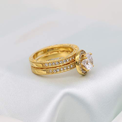 Ringcrown White Gold Plated Womens Wedding Ring Sets Bridal Sets Blue Cz Engagement Ring