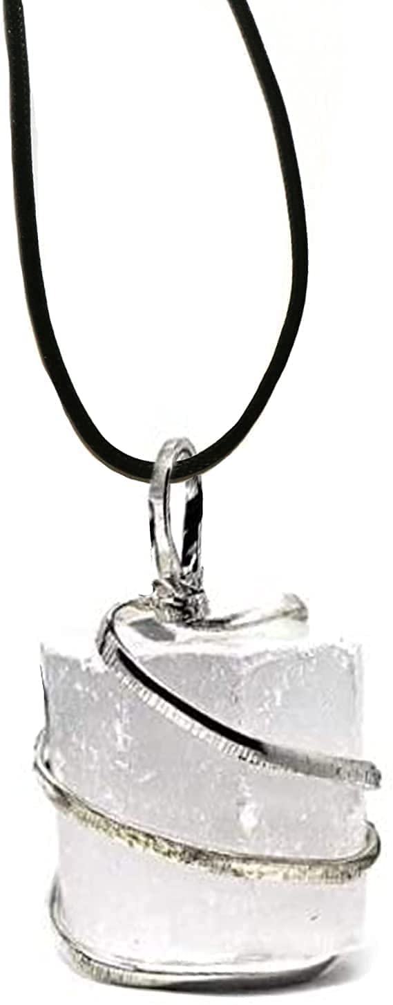 SELLINGHUB21 Raw Selenite Crystal Healing Pendant Necklace Channels Positive Energy. Balances Emotions with Stylish Chain. (Pack of 2)