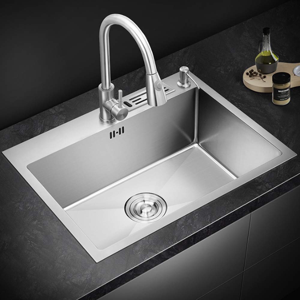 n/a Kitchen Sink Handmade 304 Stainless Steel Sink Kitchen Sink Vegetable Wash Basin Black Welding Seamless (Size : 50cm)