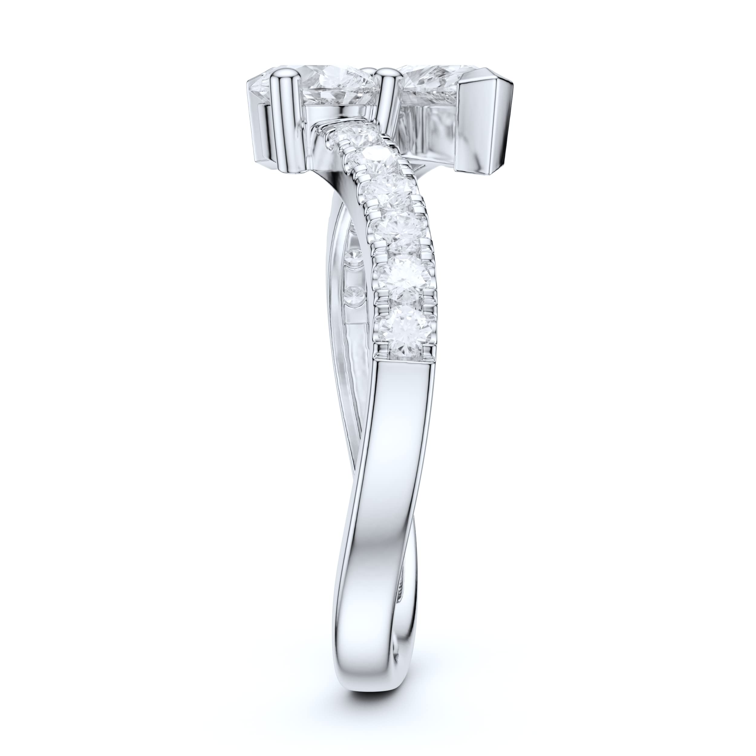 PRSTANI Real 14k White Gold Twisted Snakes Like Simulated Pear-Shaped Diamond Ring For Women (6.5)