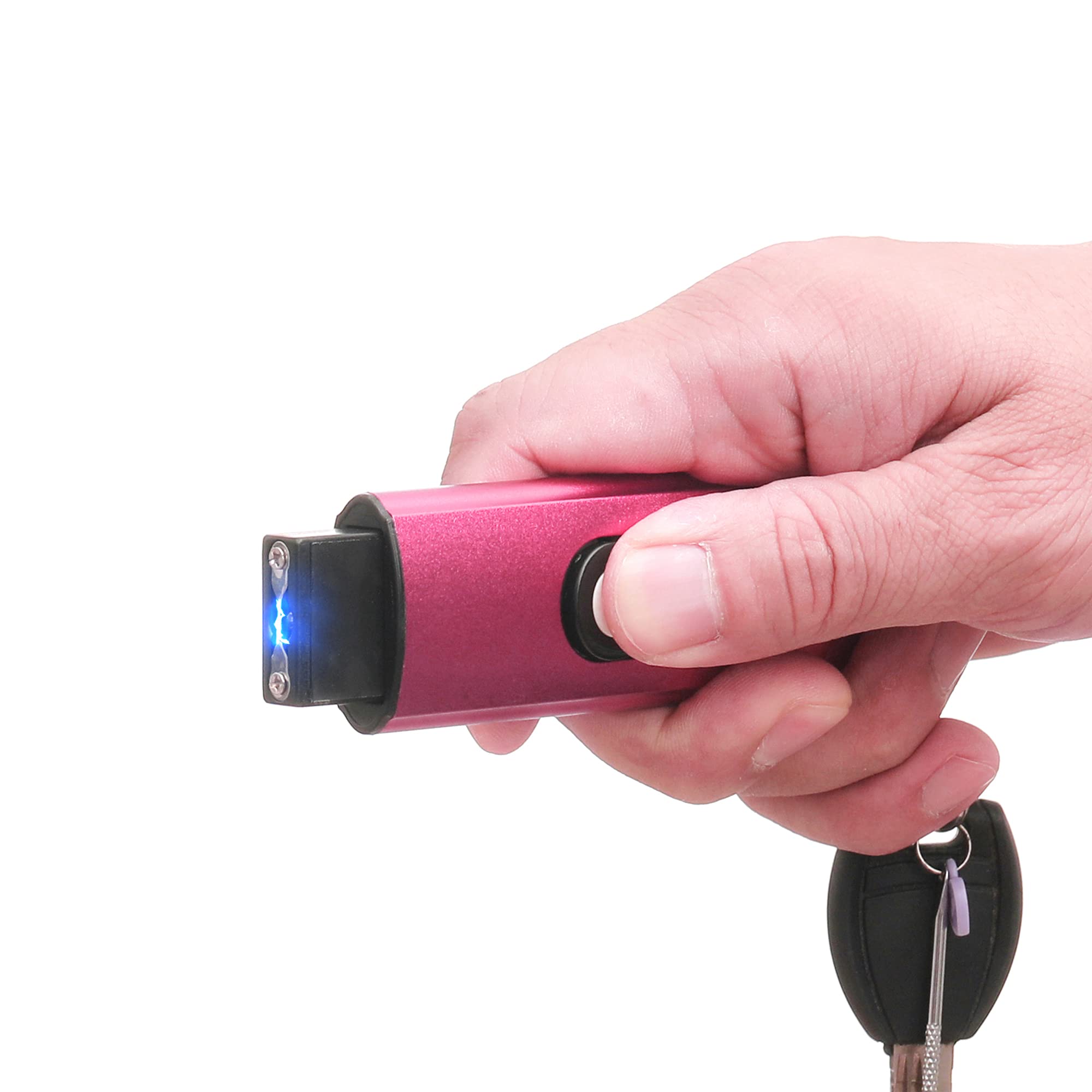 show ji 100,000 Volts Miniature Keychain Stun Gun for Women's Self-Defense, Rechargeable with LED Torch,Pink