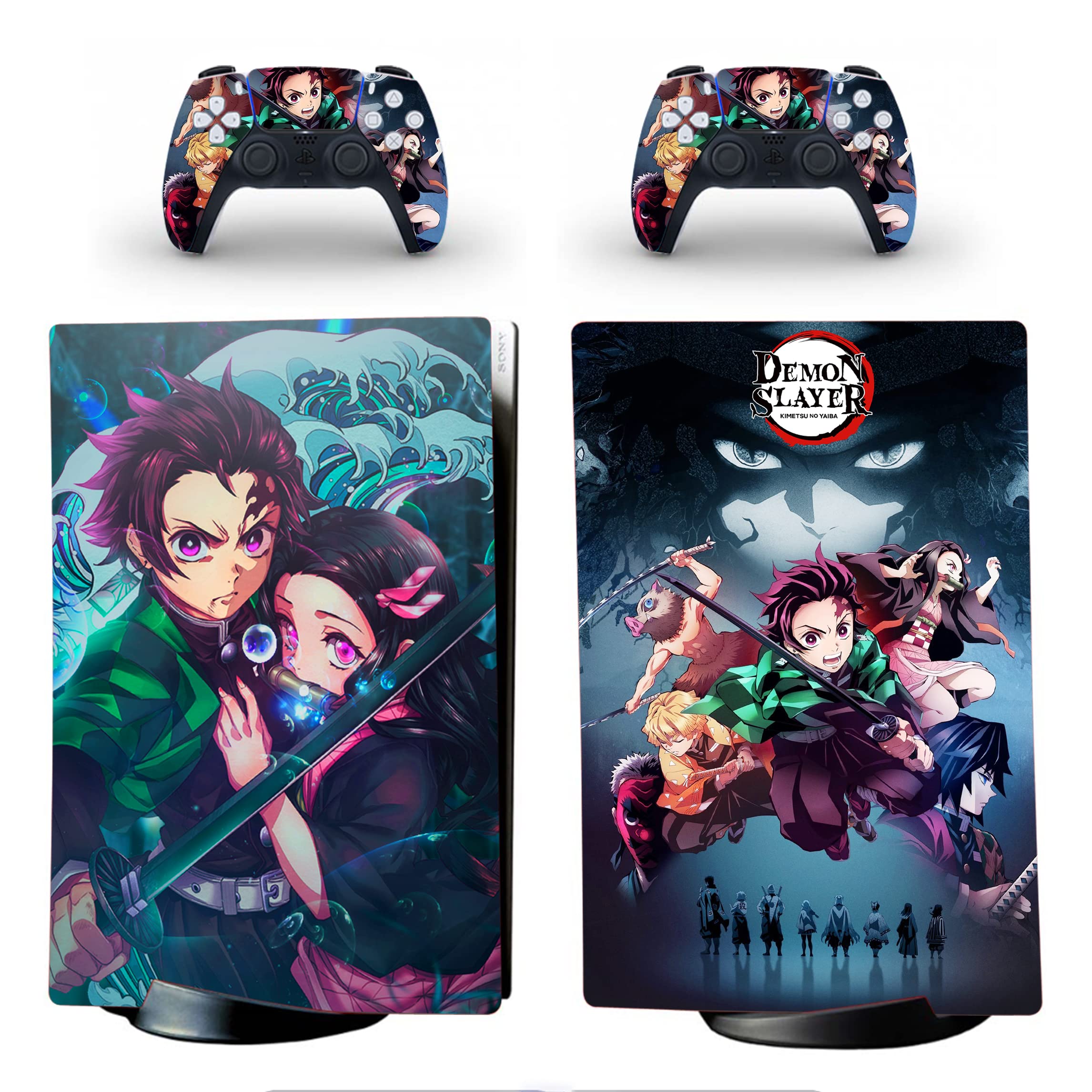Vanknight PS5 Digital Edition Console 2 Controllers Anime Vinyl Skin Decals Stickers for PlayStation 5 Digital Console Demon S